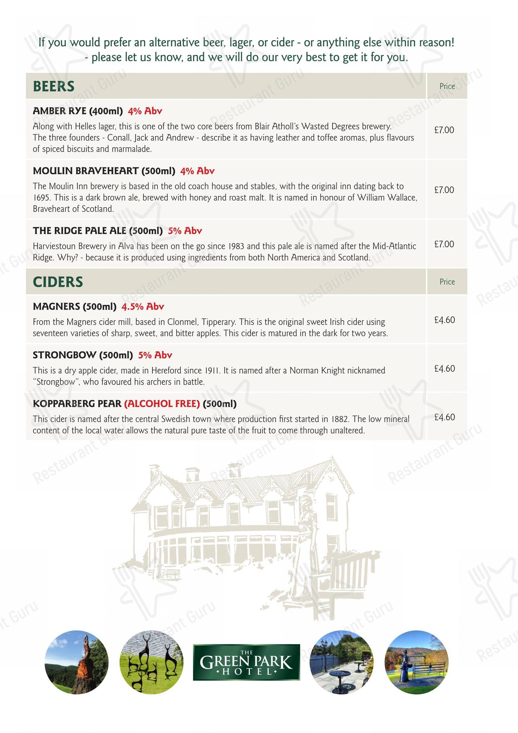 Menu at Dining at The Green Park Hotel restaurant, Pitlochry