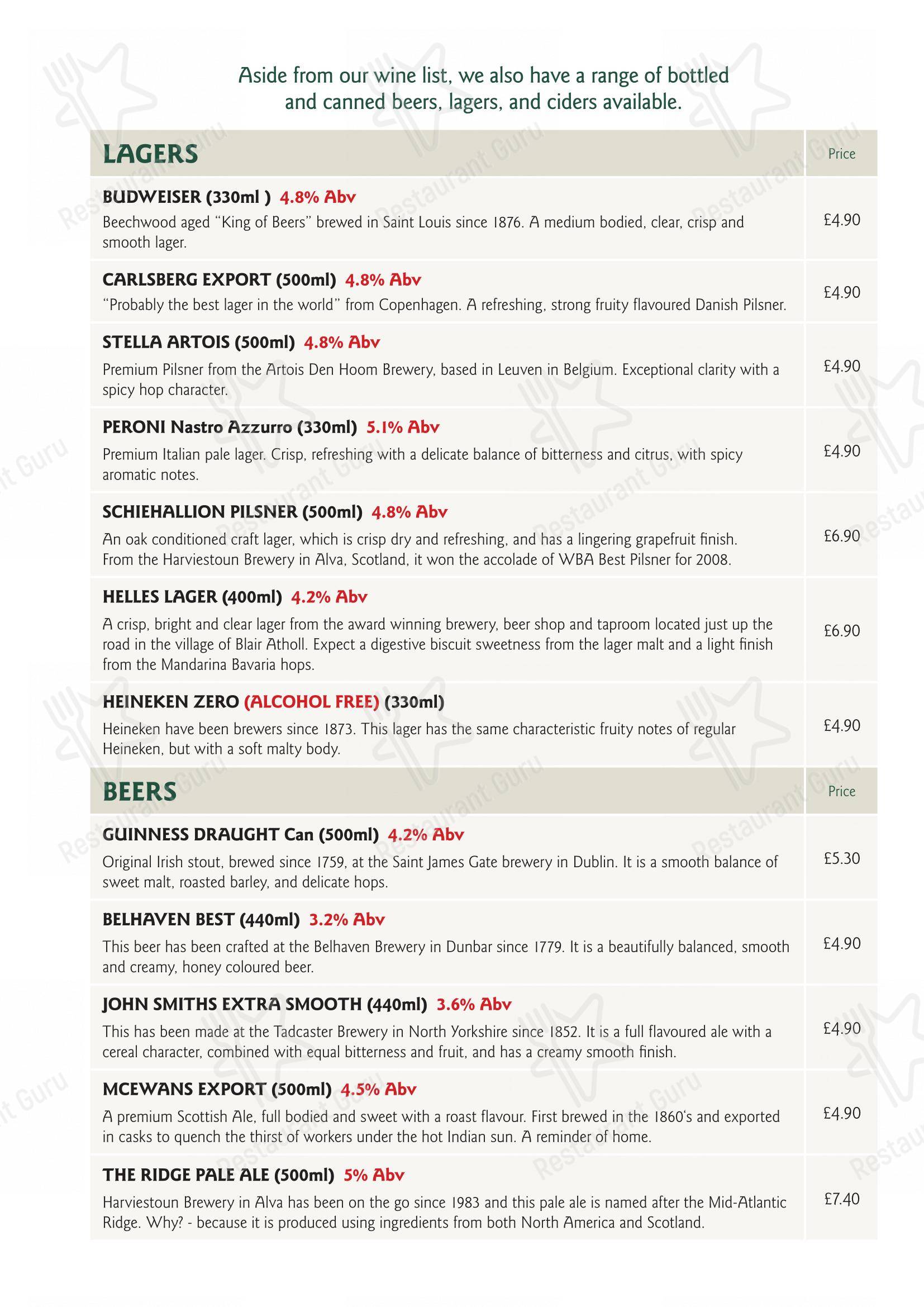 Menu at The Green Park Hotel restaurant, Pitlochry