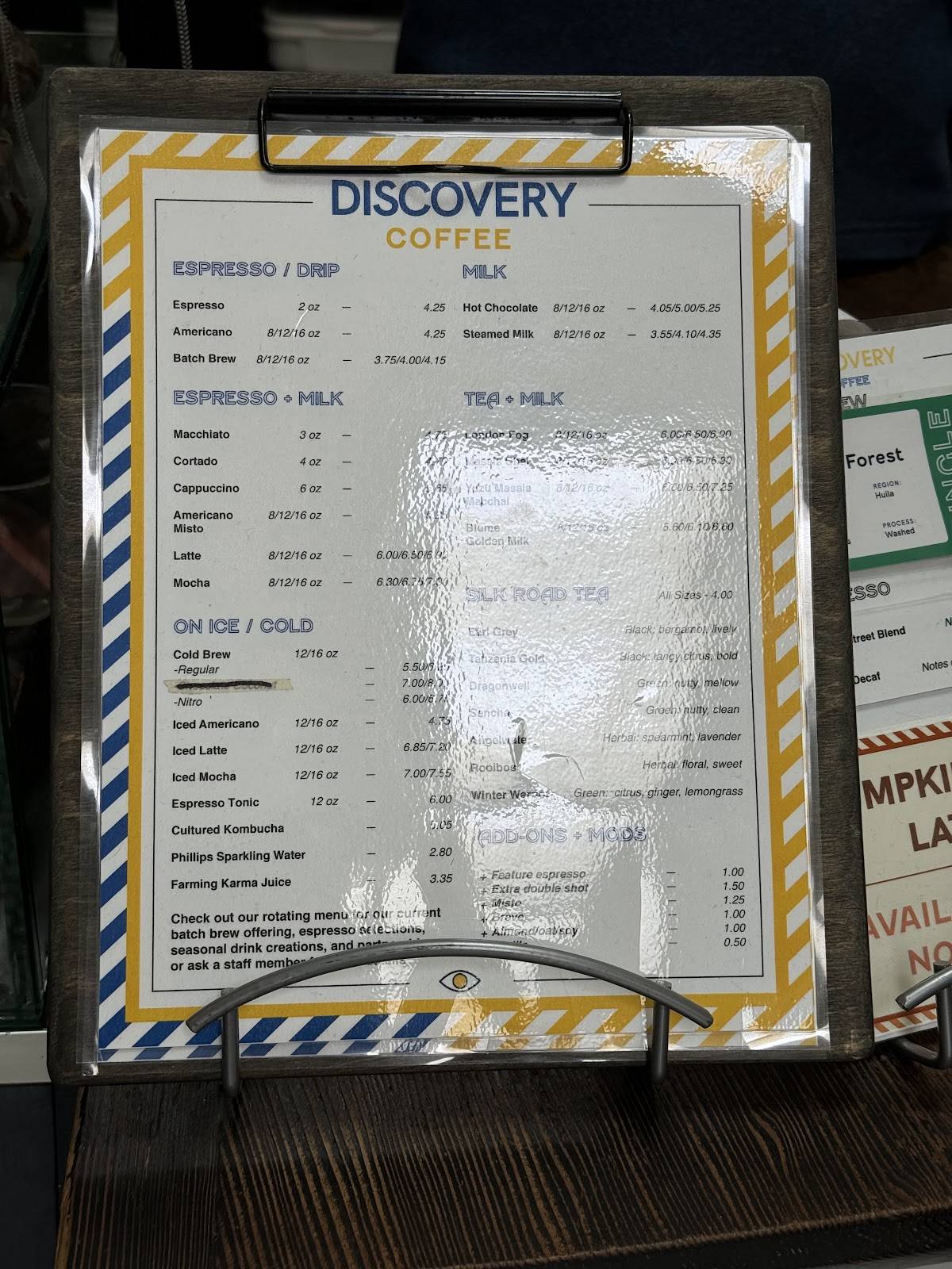 Menu at Discovery Coffee cafe, Victoria, Blanshard St