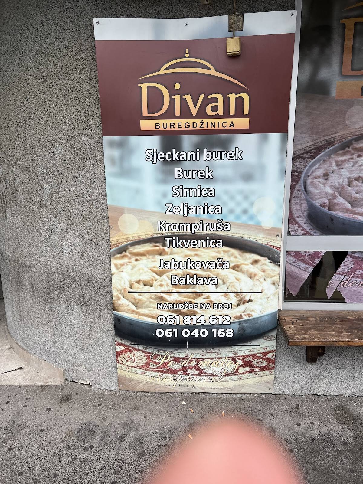 Menu at Divan buregdžinica restaurant, Sarajevo