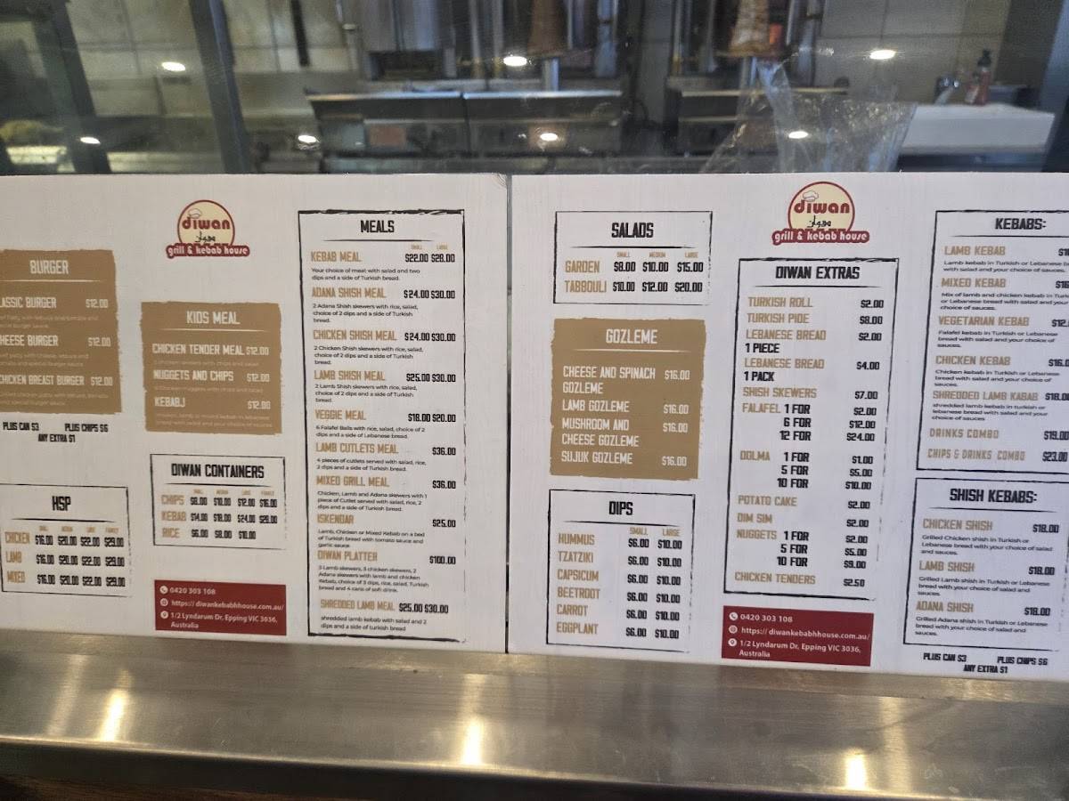 Menu at Diwan Grill & Kebab House restaurant, Epping