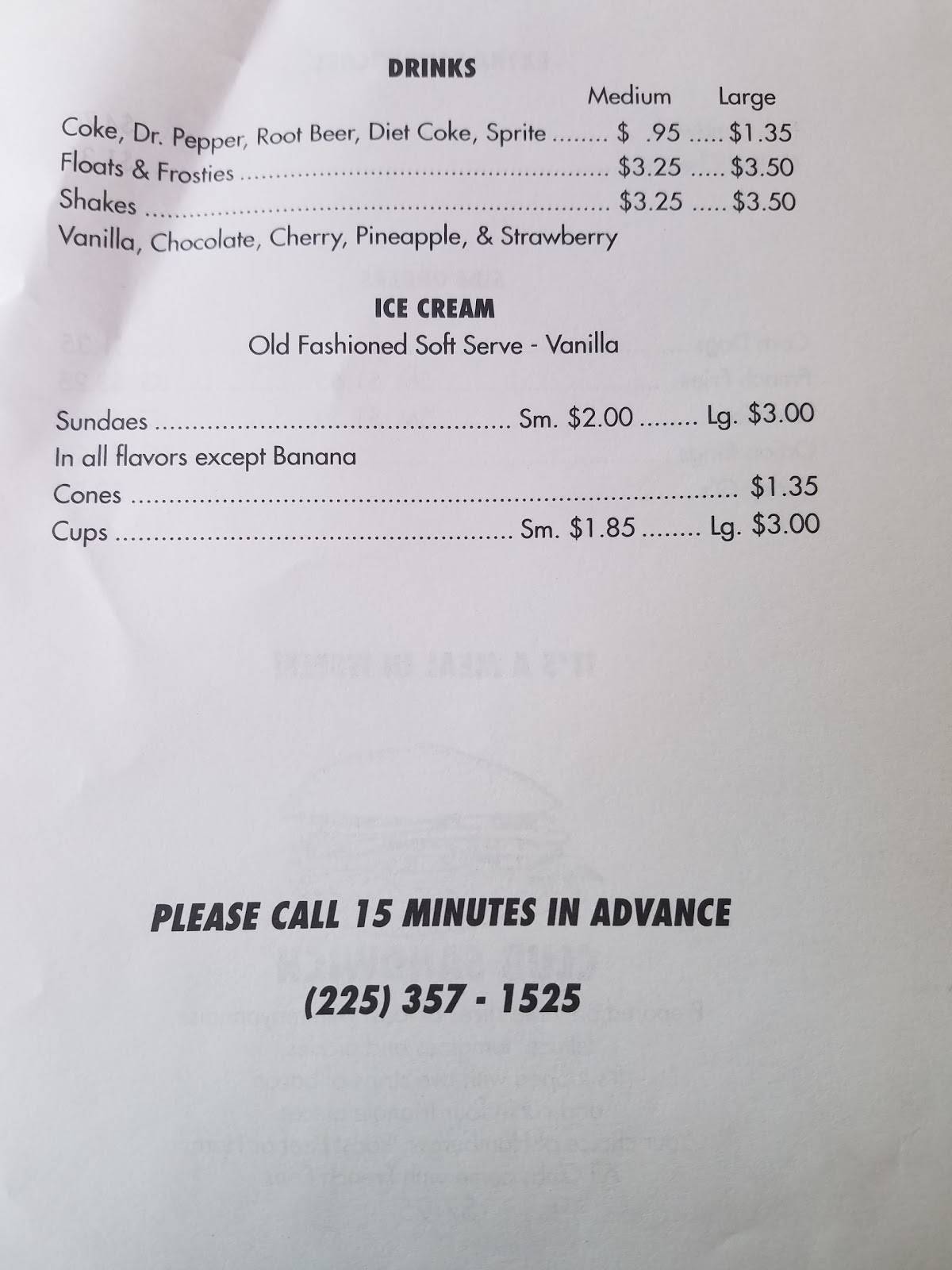 Menu at Dixie Maid Drive-In restaurant, Baton Rouge