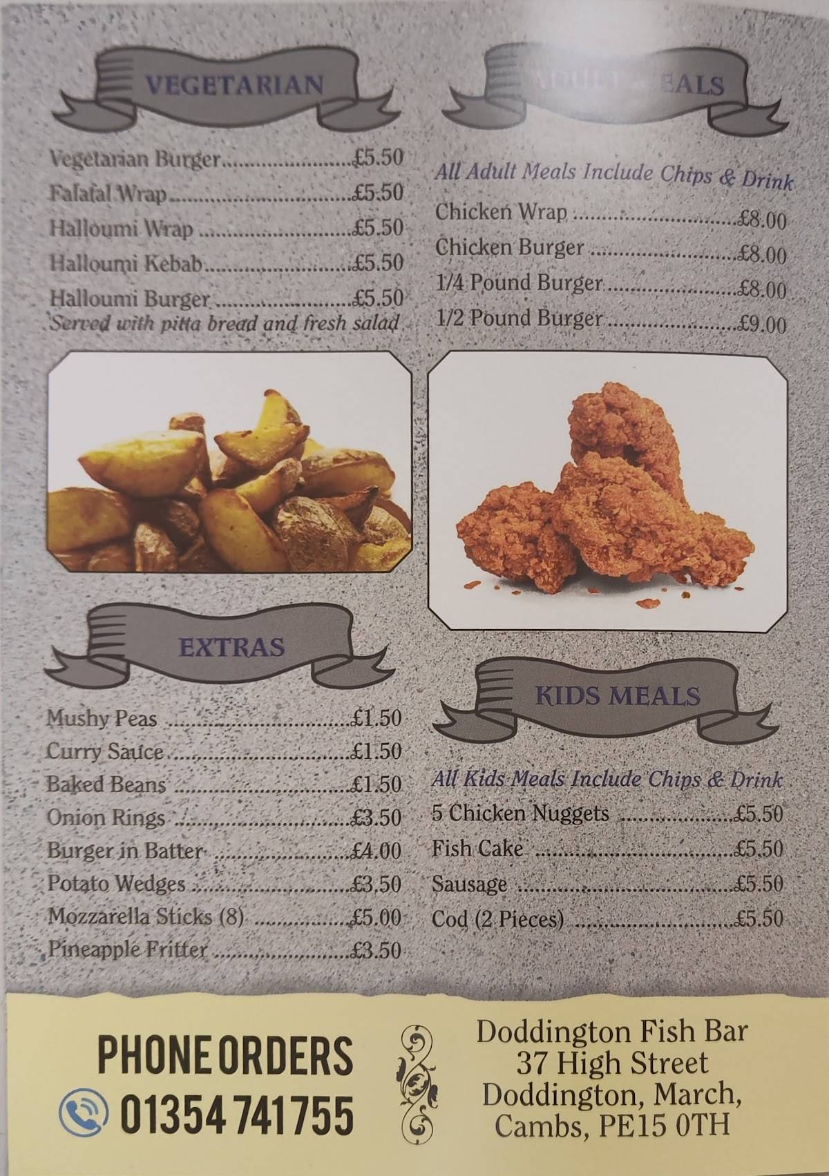 Menu at Doddington Fish Bar, March