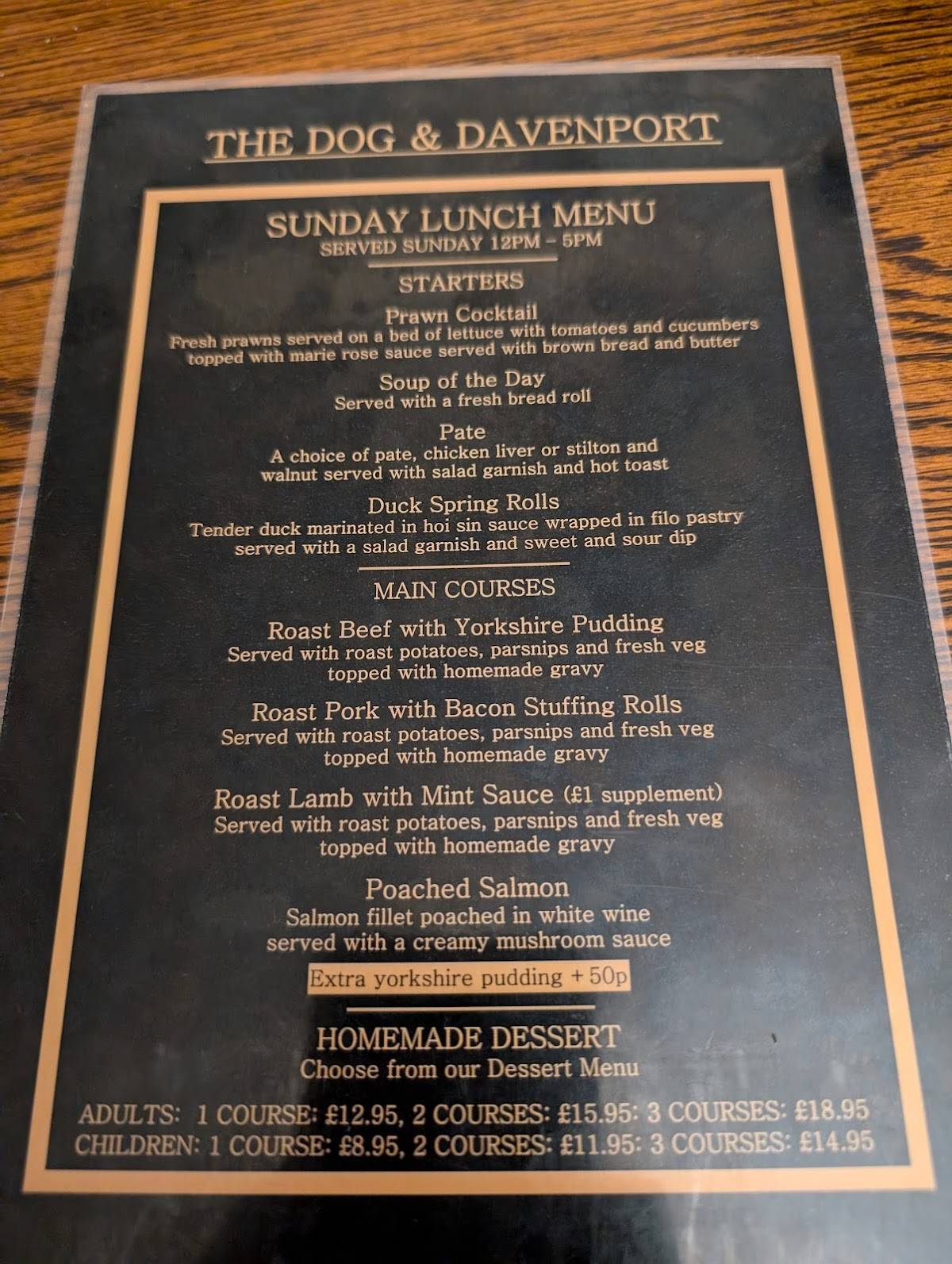 Menu at Dog Inn & Davenport Arms pub & bar, Worfield