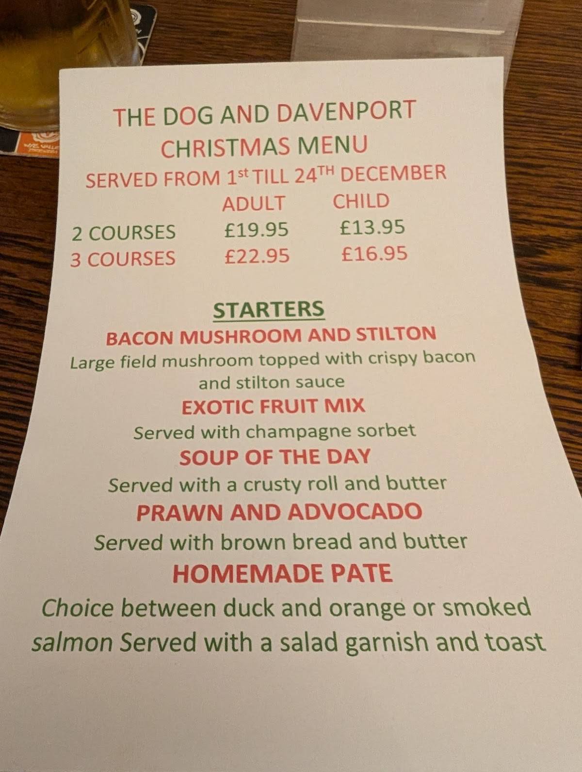 Menu at Dog Inn & Davenport Arms pub & bar, Worfield