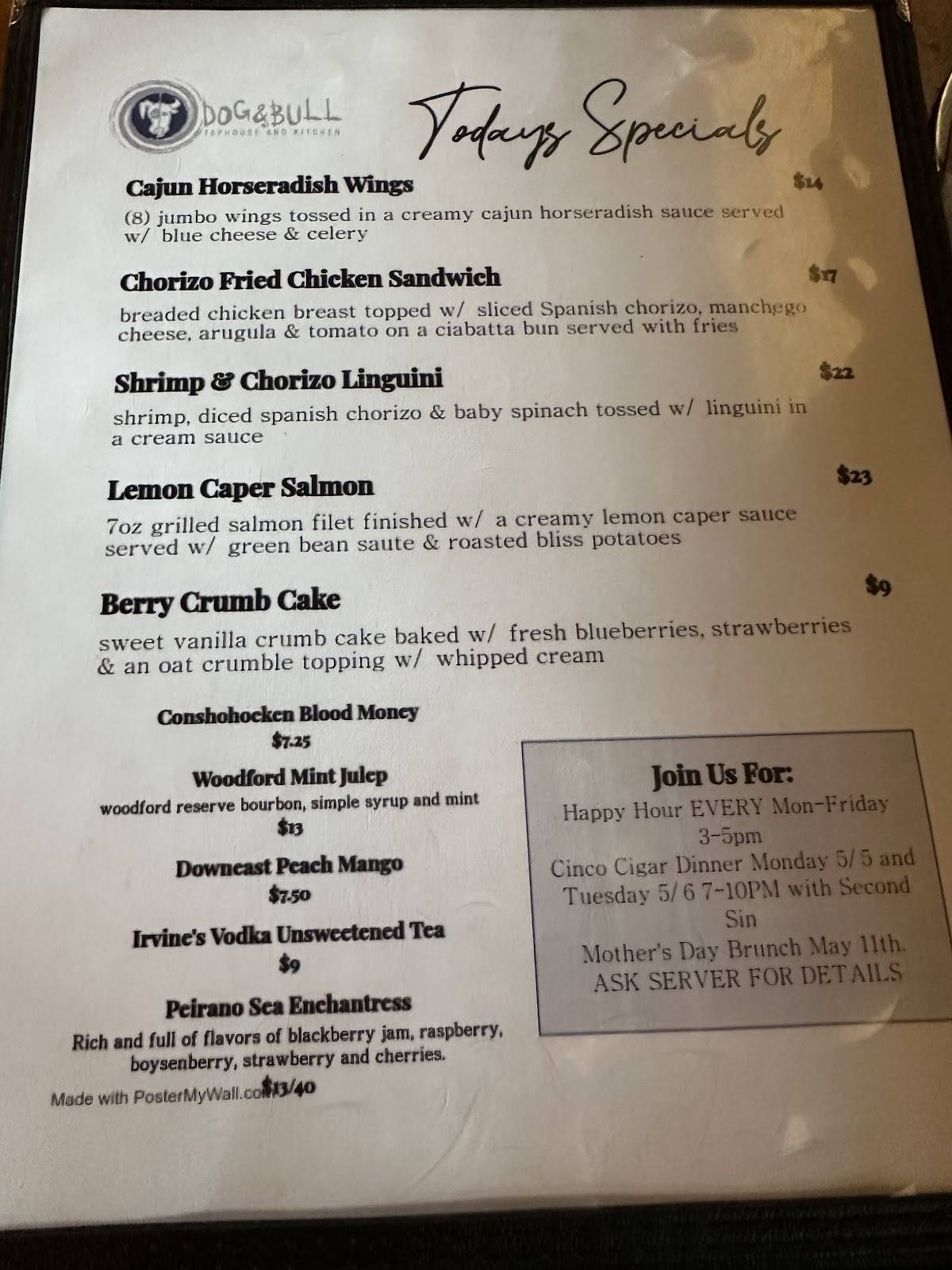 Menu at Dog & Bull Taphouse and Kitchen pub & bar, Croydon