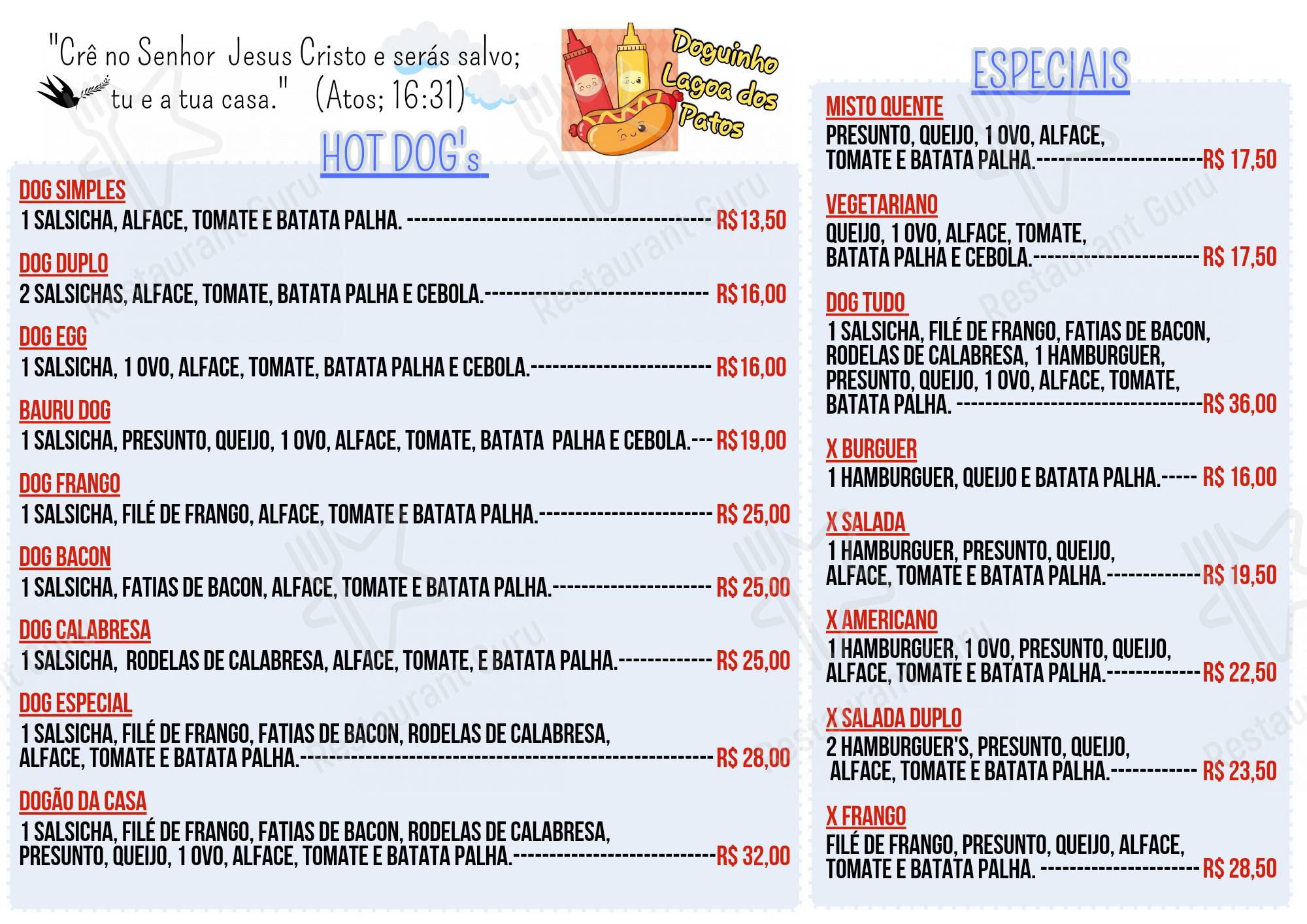 Menu em Doguinho Lagoa dos Patos restaurante, Presidente Prudente