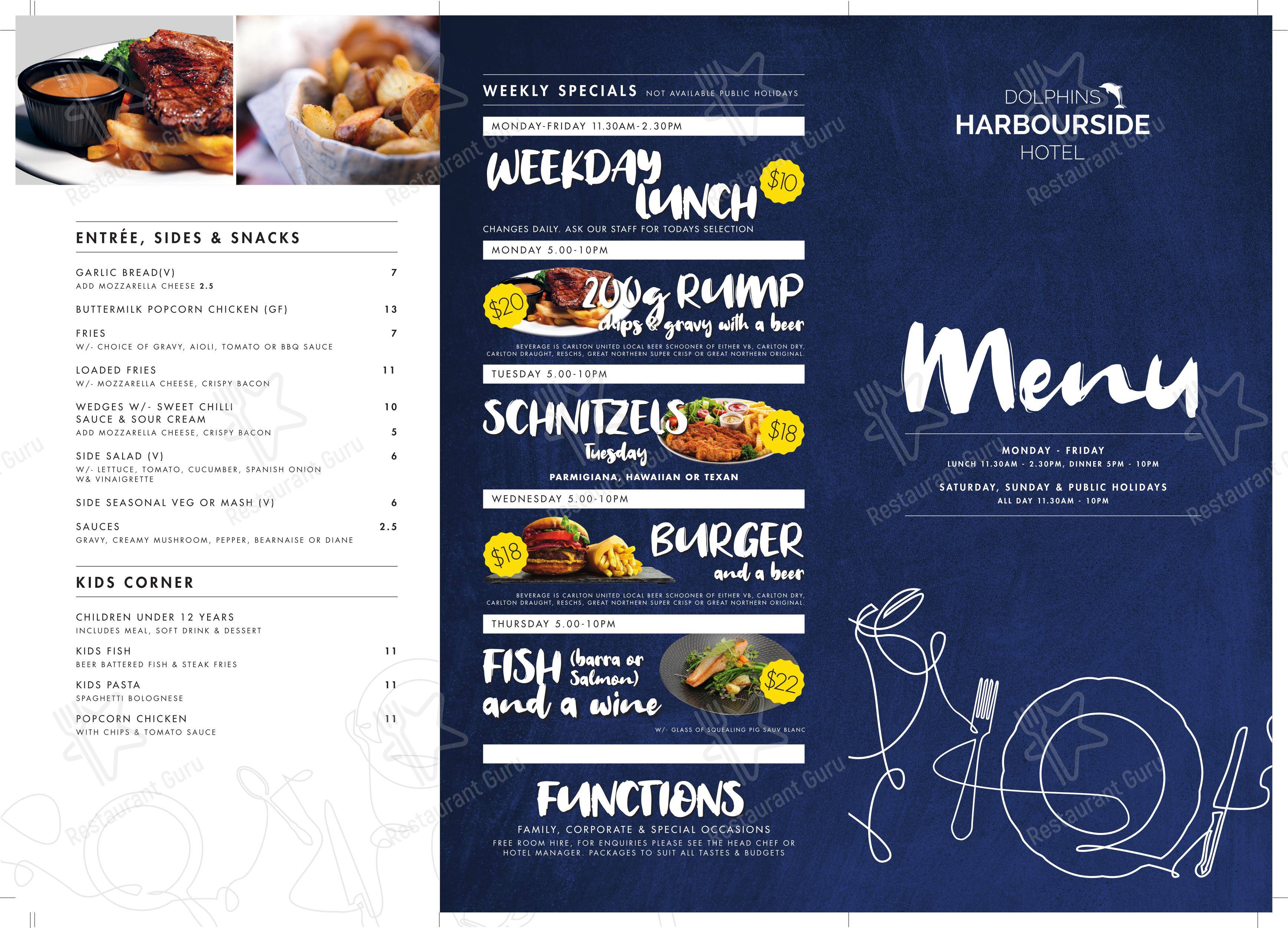 Menu at Dolphins Harbourside Hotel pub & bar, Tweed Heads