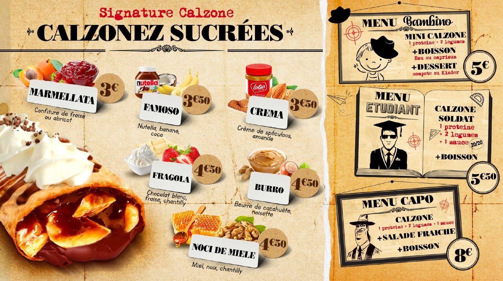 Menu au Don Calzone restaurant, Trappes