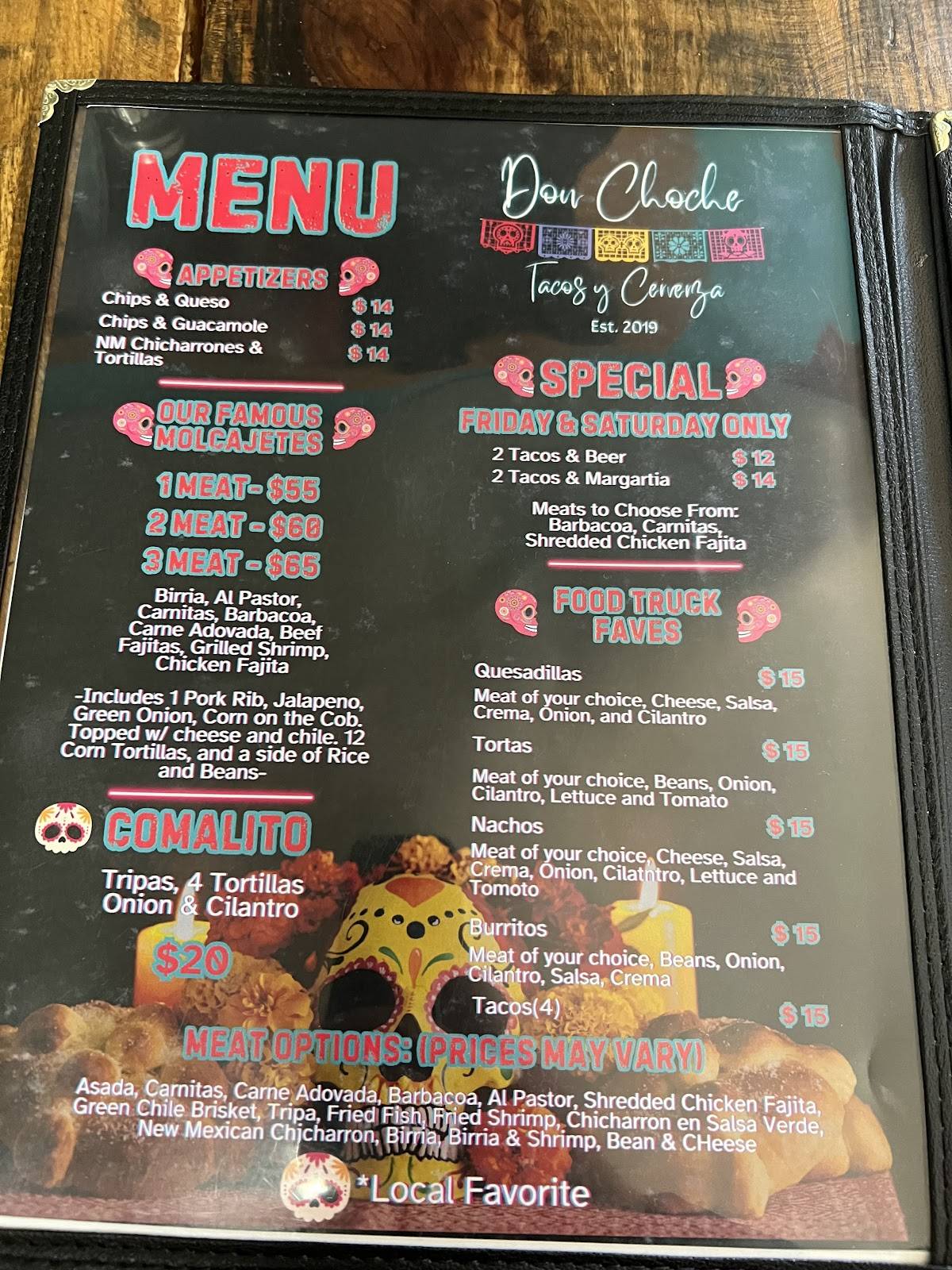 Menu at Don Choche Tacos Y Cerveza restaurant, Los Ranchos de ...