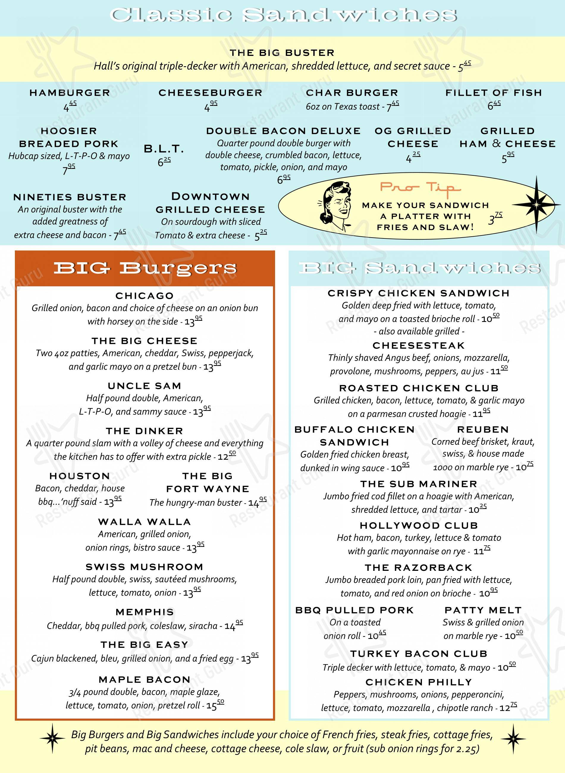 Menu at Don Hall's Hollywood Drive-In restaurant, Fort Wayne