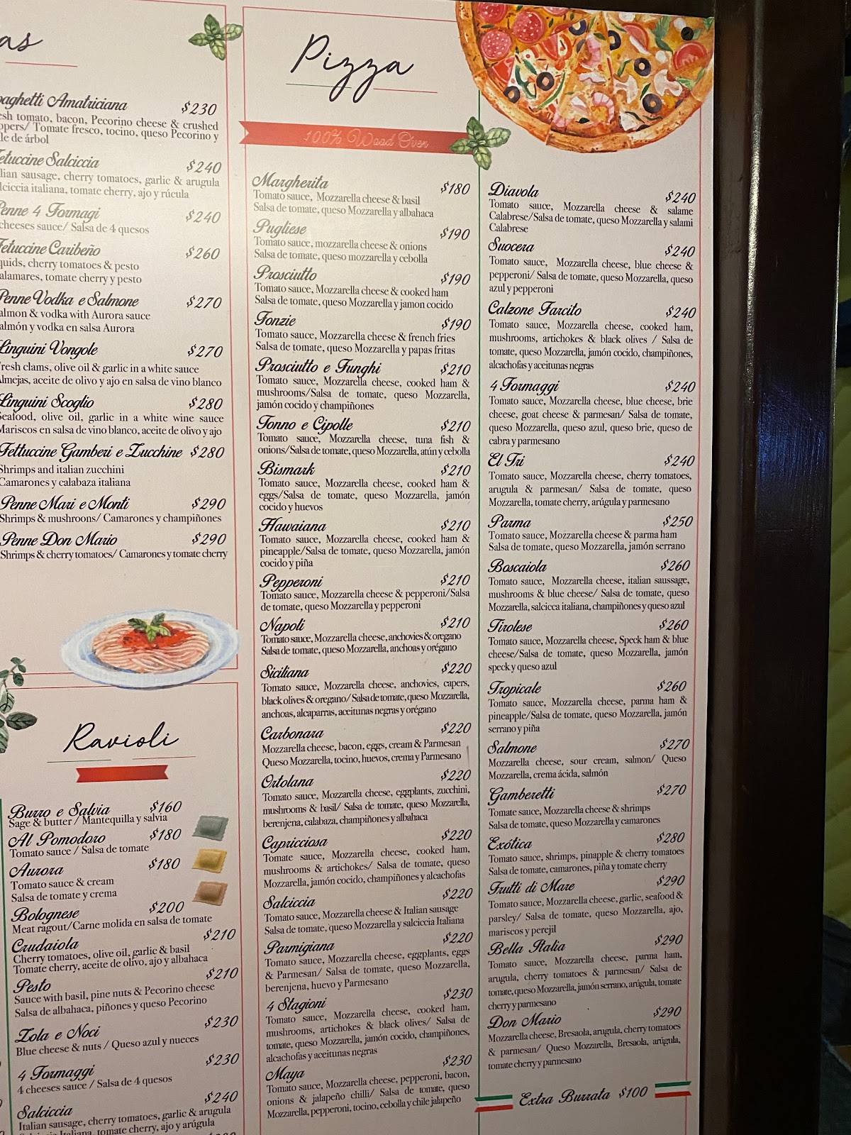 Menu at Don Mario pizzeria, Playa del Carmen, Av. 10 Calle 8 Esquina