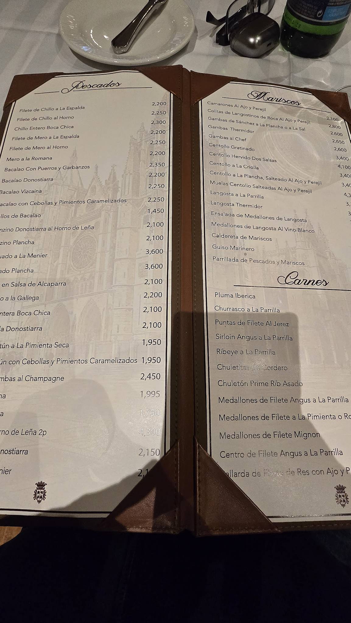 Menu at Don Pepe restaurant, Santo Domingo