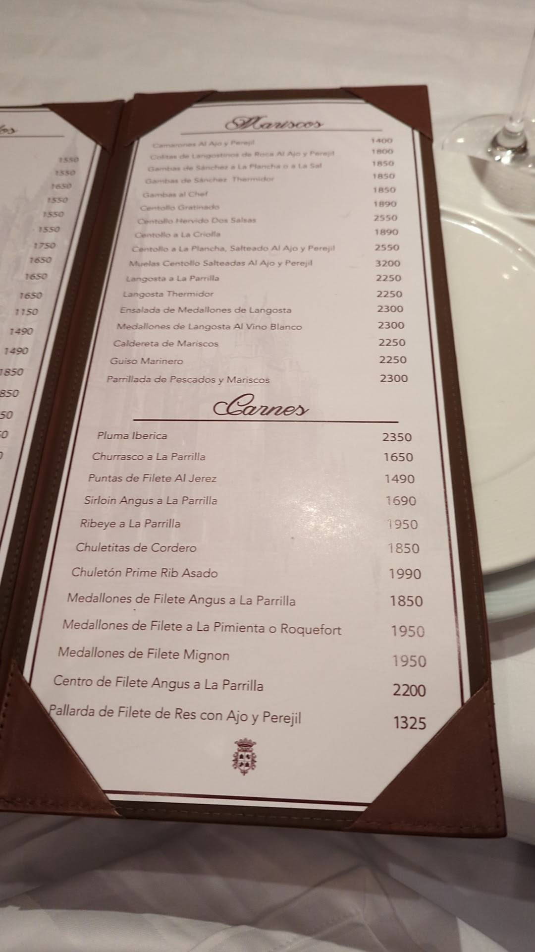 Carta de Restaurante Don Pepe, Santo Domingo