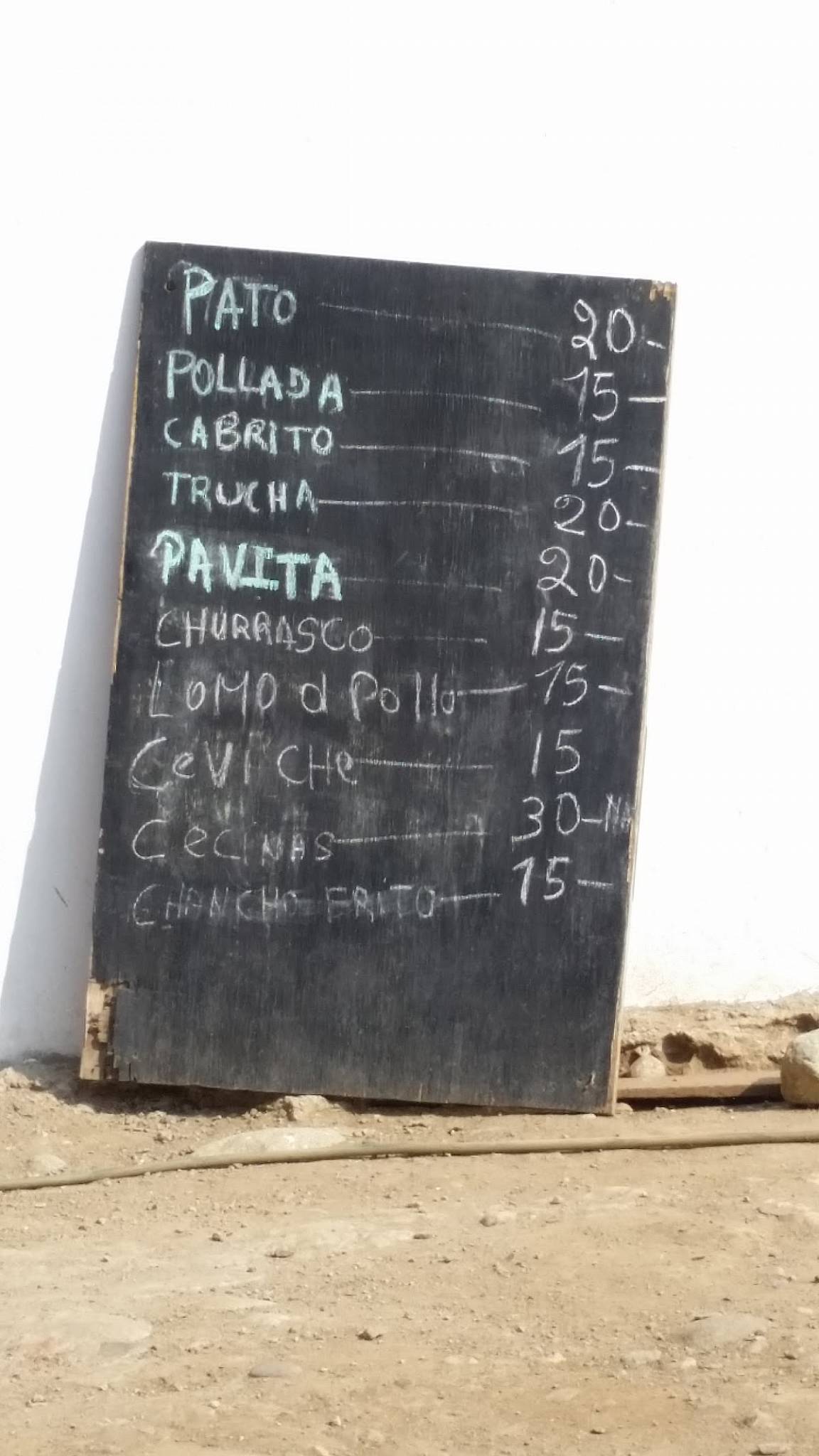 Carta de "Don Rafa" Restaurante Campestre, Peru