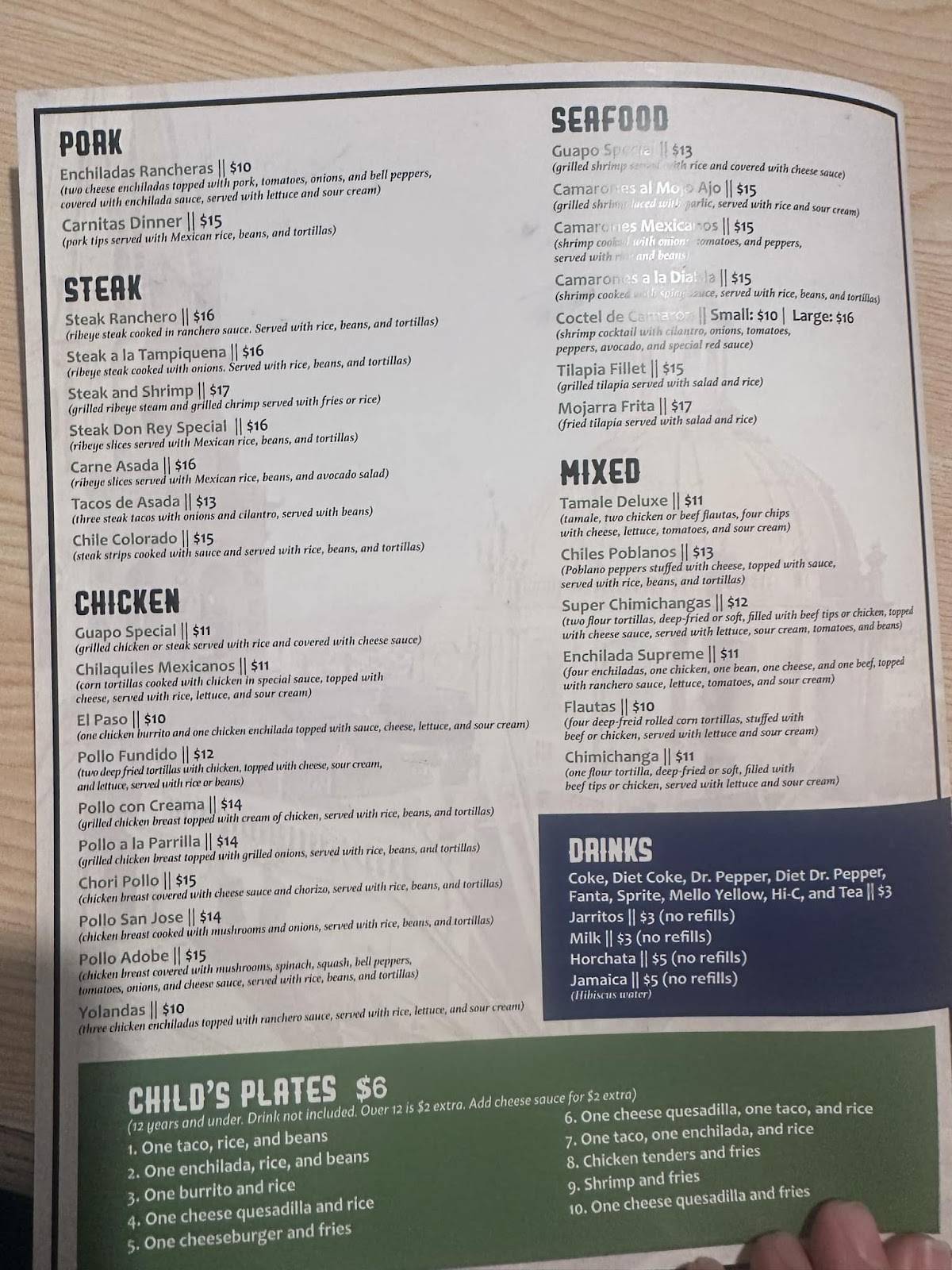Menu at Don Rey Mexican Restaurant, Boiling Springs