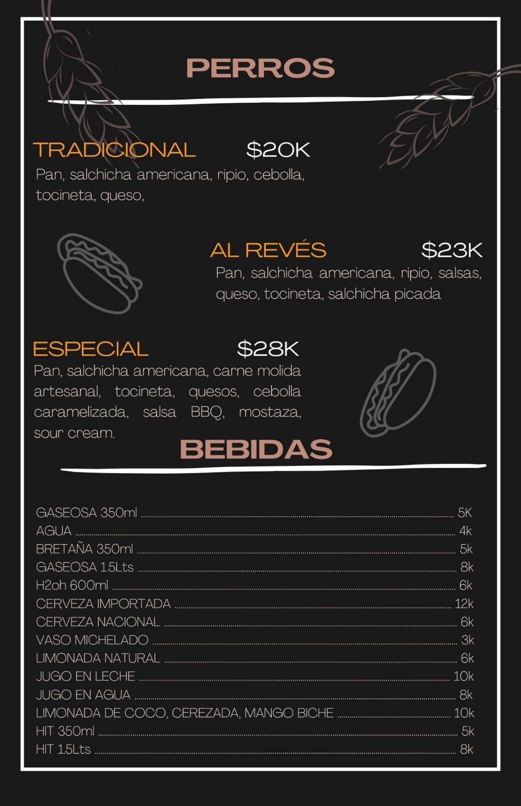 Carta del restaurante Don papa, Tulua