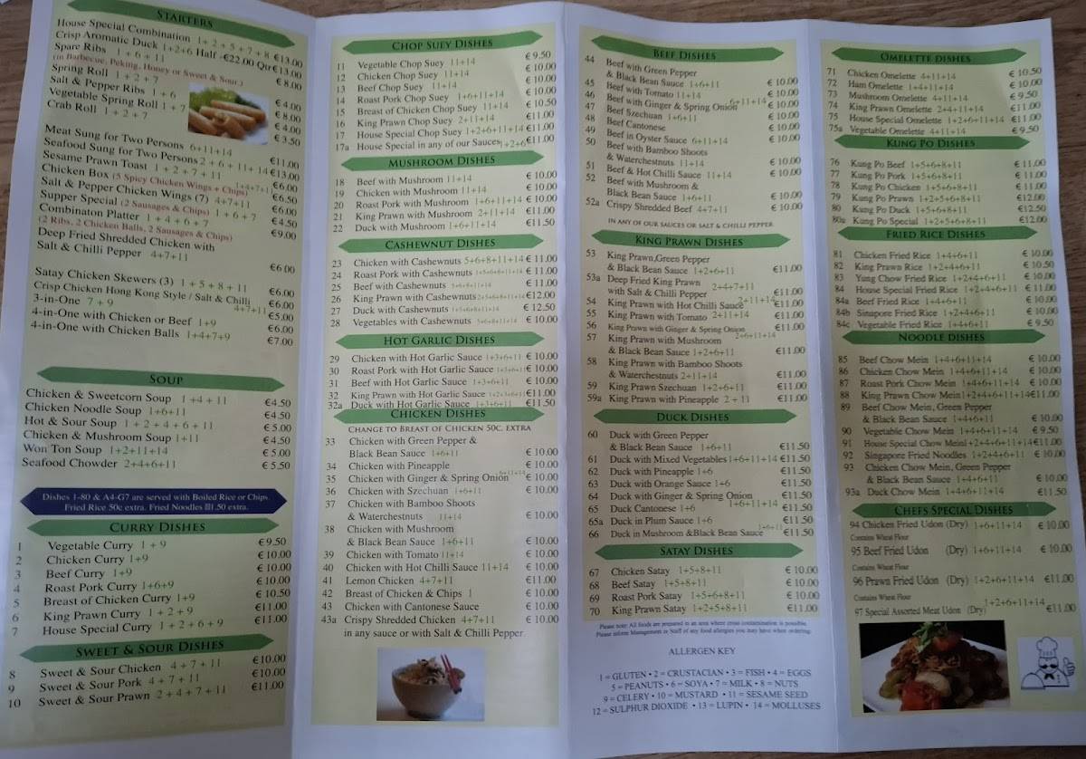 Menu at Donabate Chinese fast food, Donabate