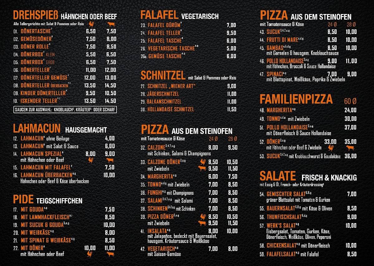 Speisekarte von Döner Werk restaurant, Verl