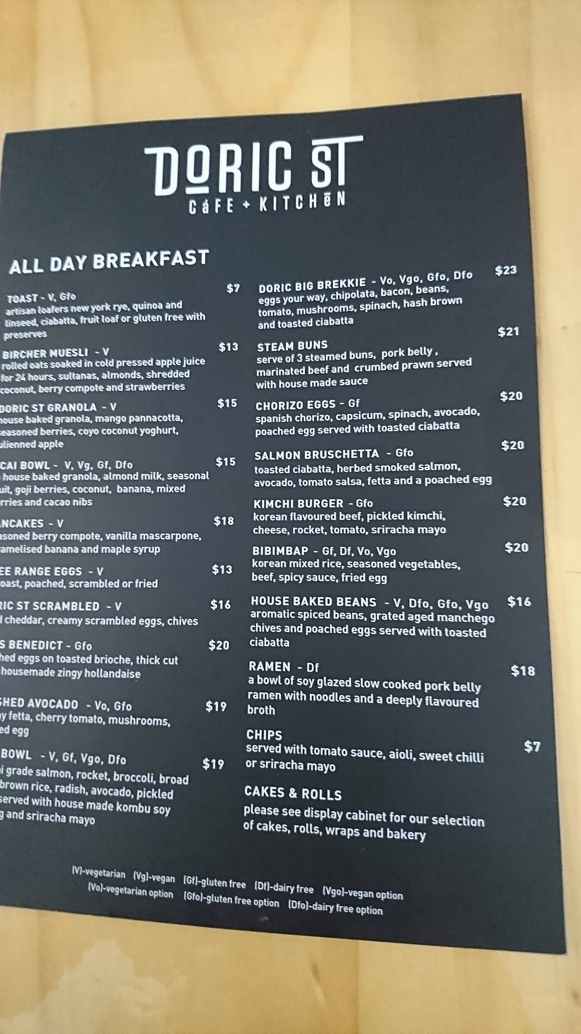 Menu at Doric St Cafe and Kitchen, Doubleview