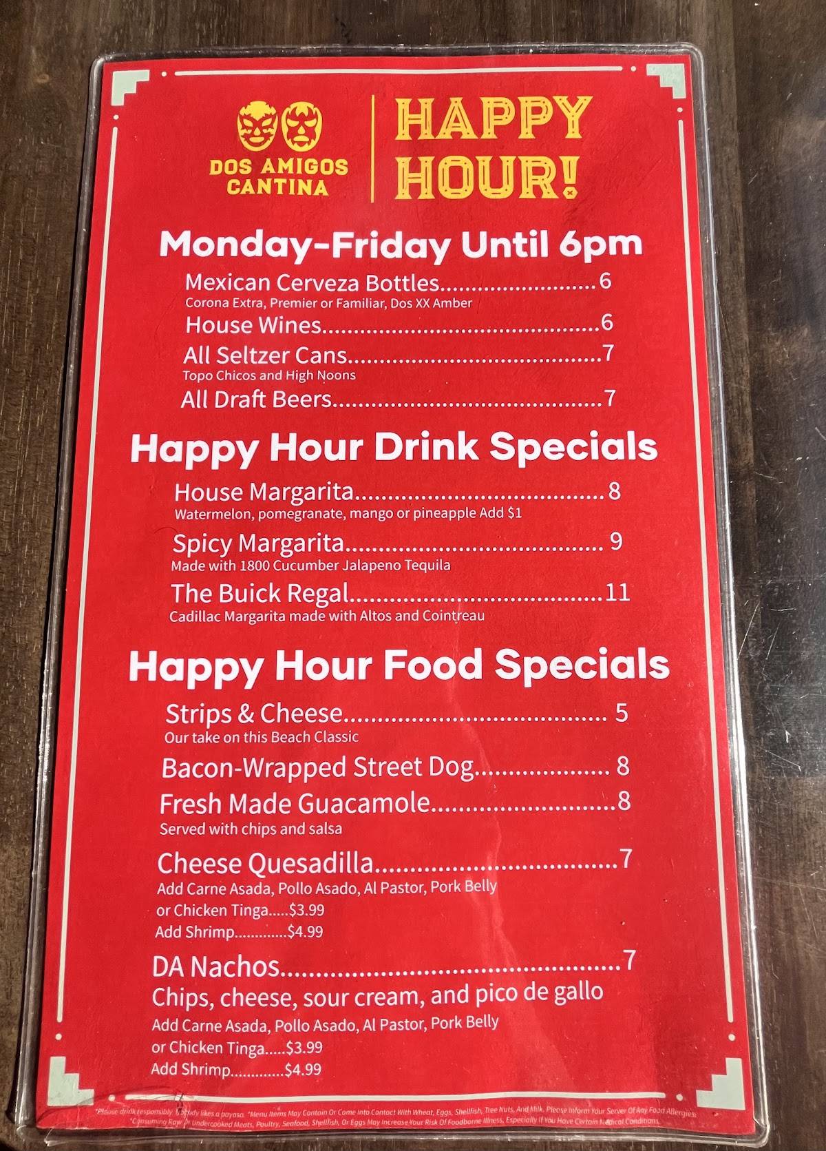 Menu at Dos Amigos Cantina pub & bar, Huntington Beach