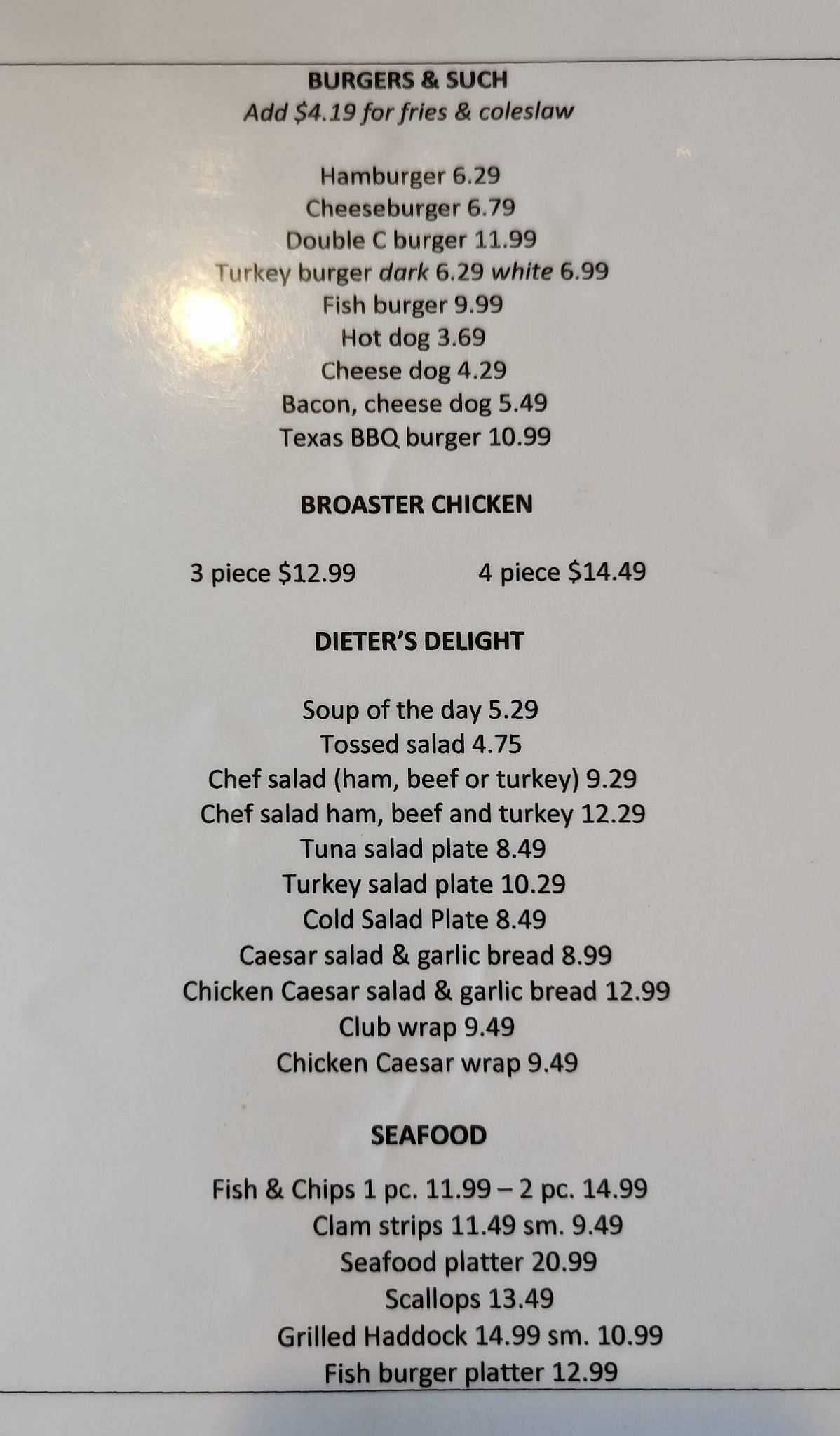 Menu at Double C Truck Stop desserts, Debert