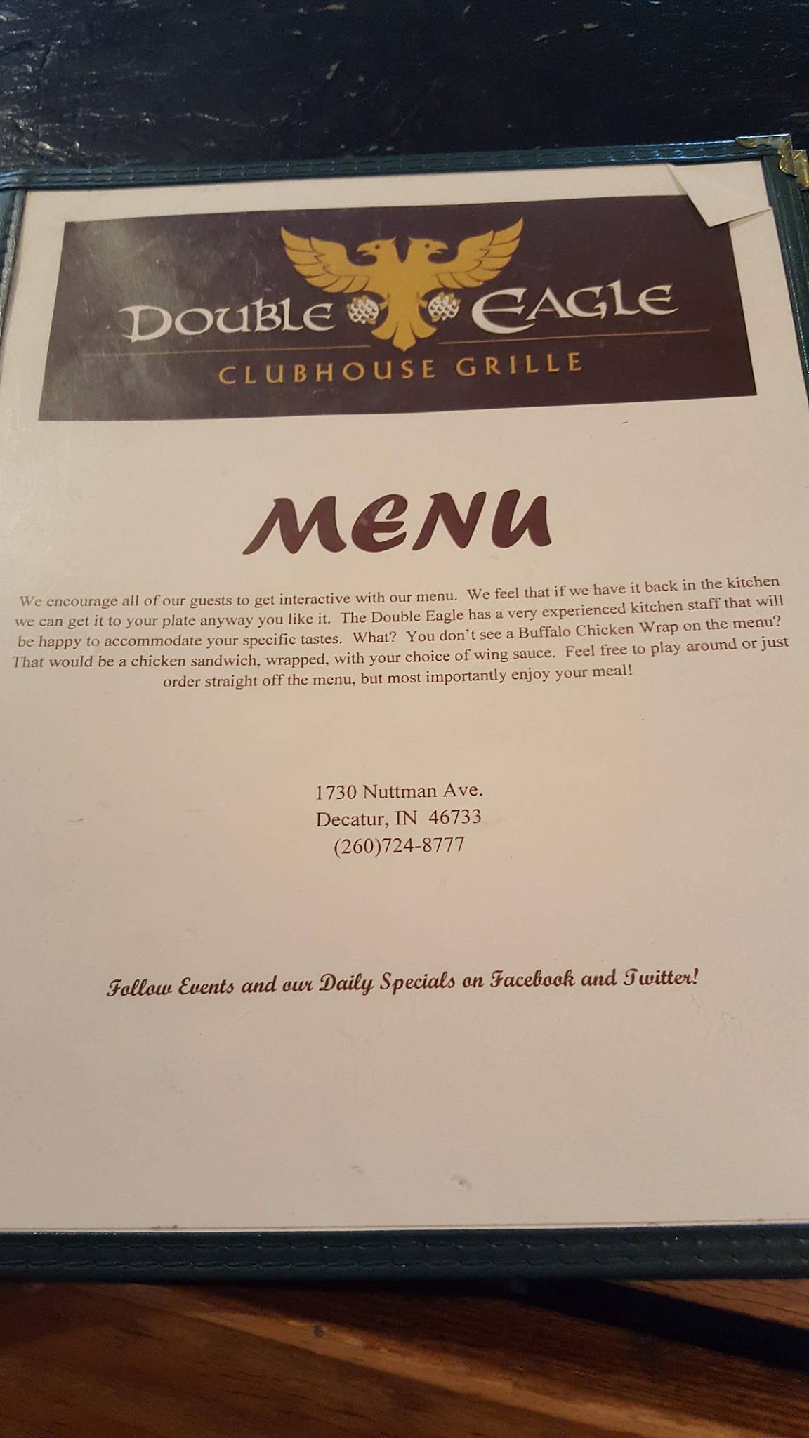 Menu at Double Eagle Clubhouse Grille, Decatur