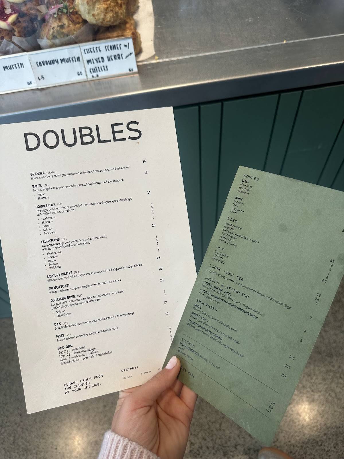 Menu at Doubles cafe, Christchurch