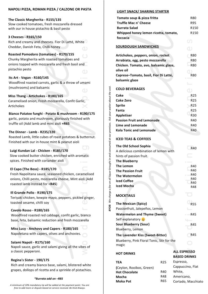 Menu at Doughed - Woodfired Dining Experiences restaurant, Durban