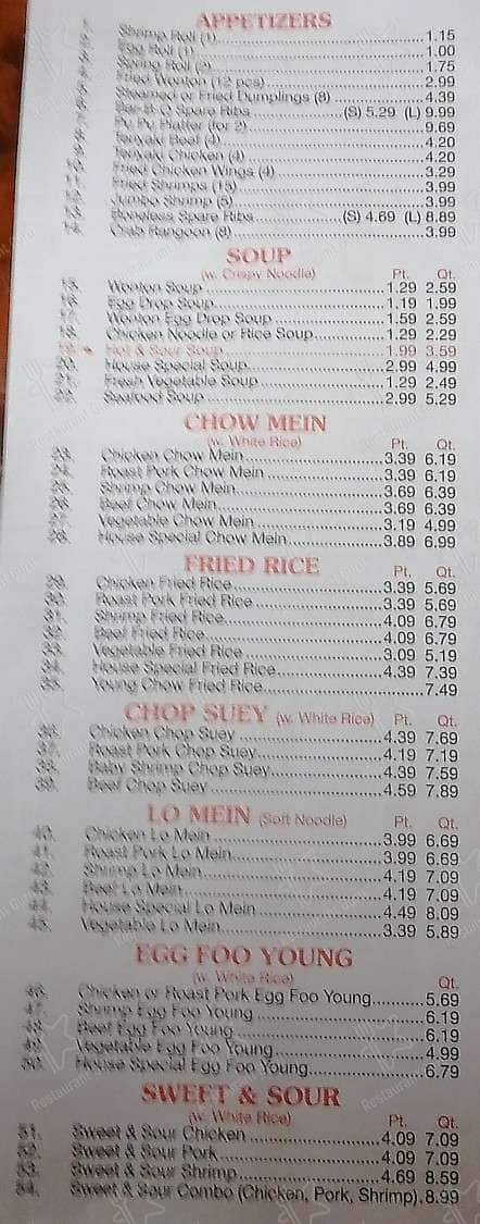 Menu at Dragon City restaurant, Foley