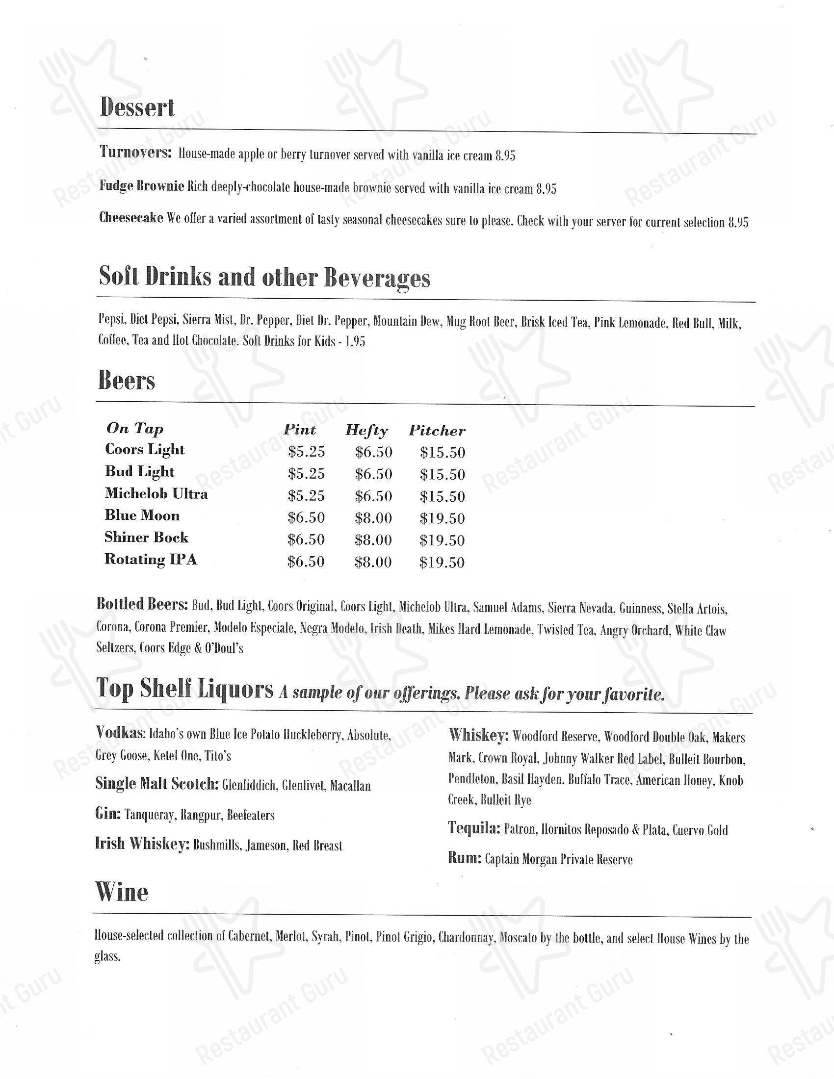 Menu at Drift Inn pub & bar, Rupert