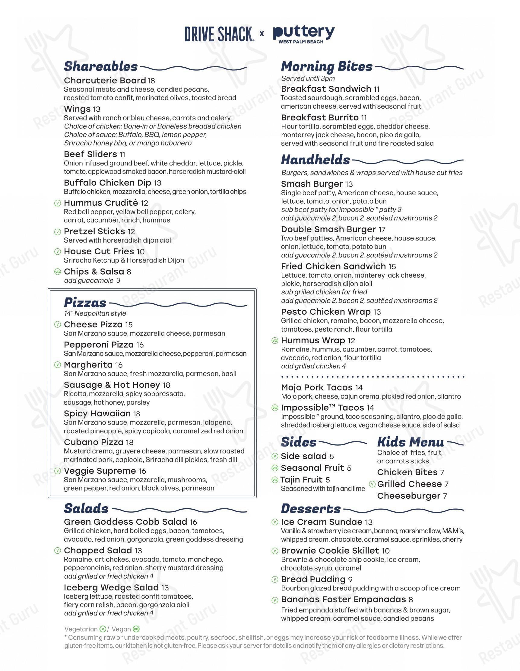 Menu at Drive Shack pub & bar, West Palm Beach, Belvedere Rd