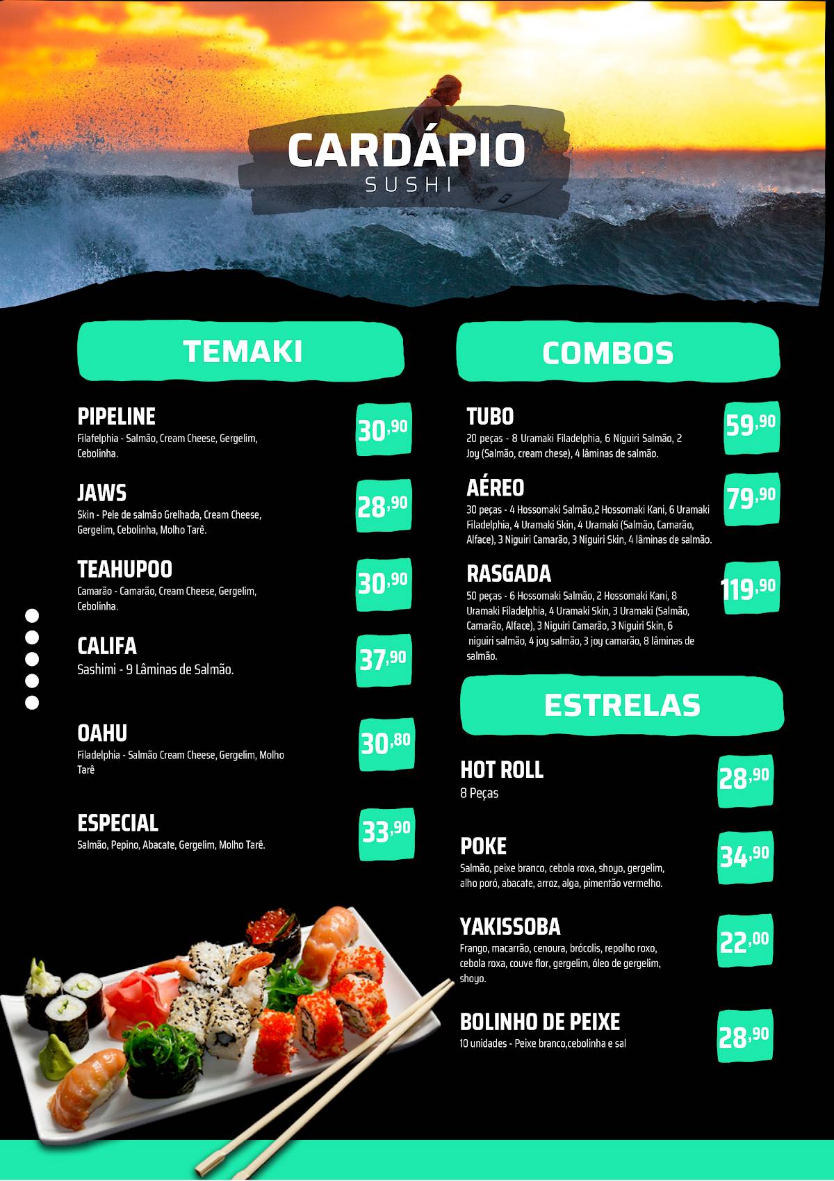 Menu at Drop Surf Bar, Florianópolis