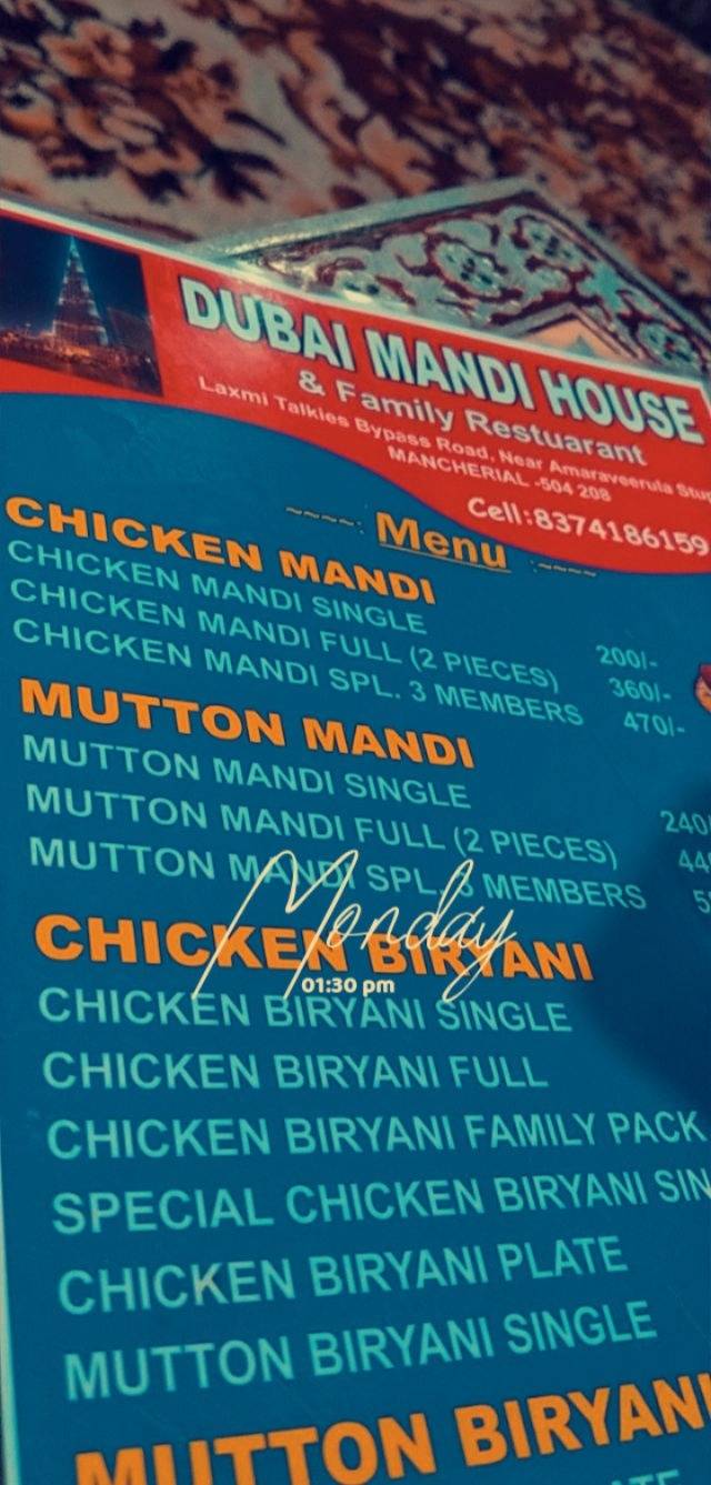 Menu at Dubai Mandi House, Mancherial