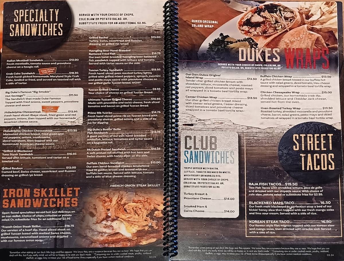 Menu at Duke's Riverside Bar & Grille, Wormleysburg