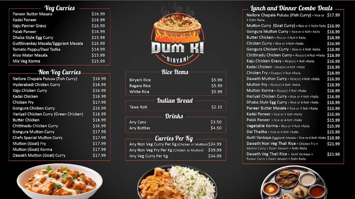 Menu at Dum Ki Biryani restaurant, Hoppers Crossing