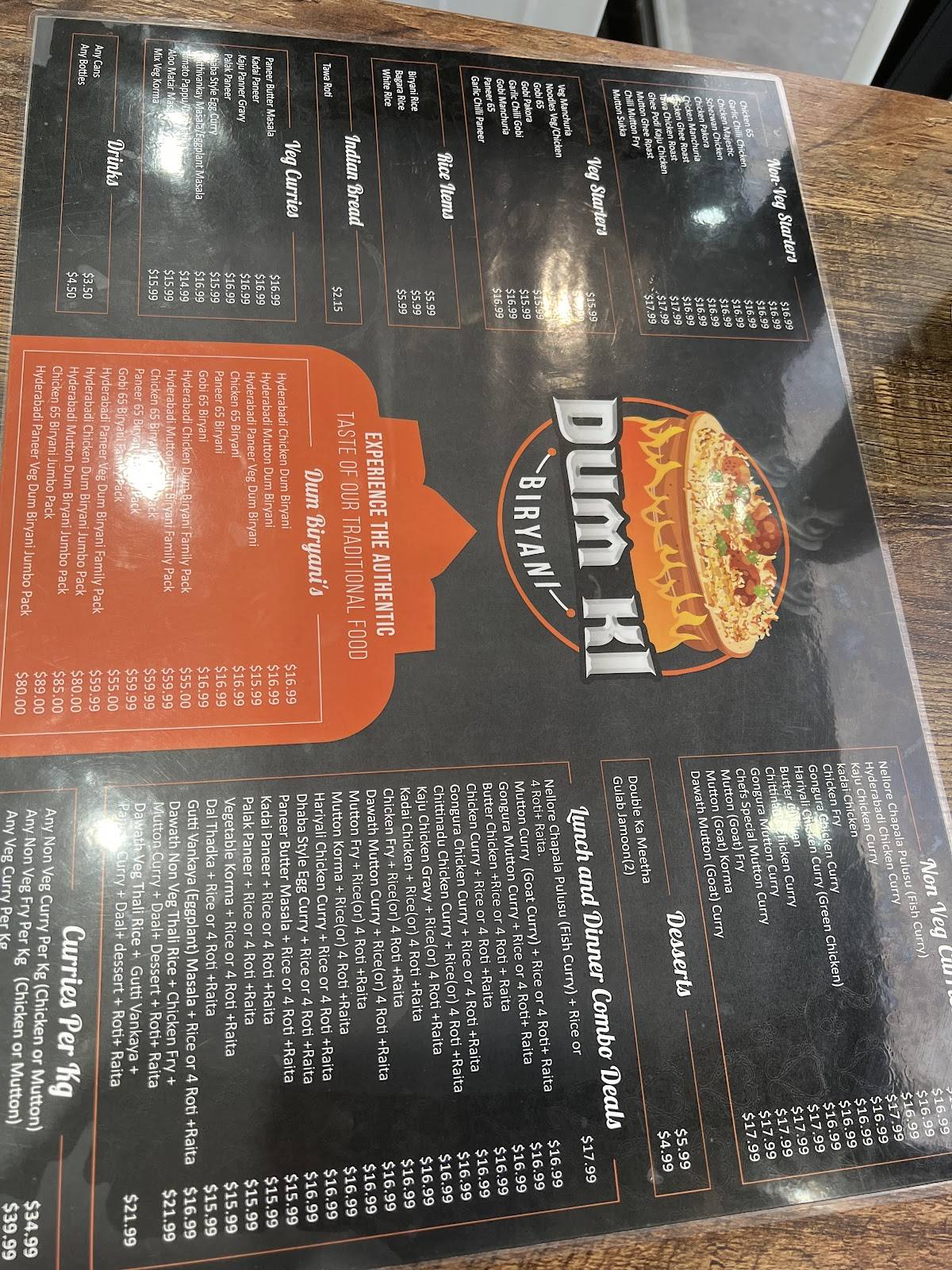 Menu at Dum Ki Biryani restaurant, Hoppers Crossing