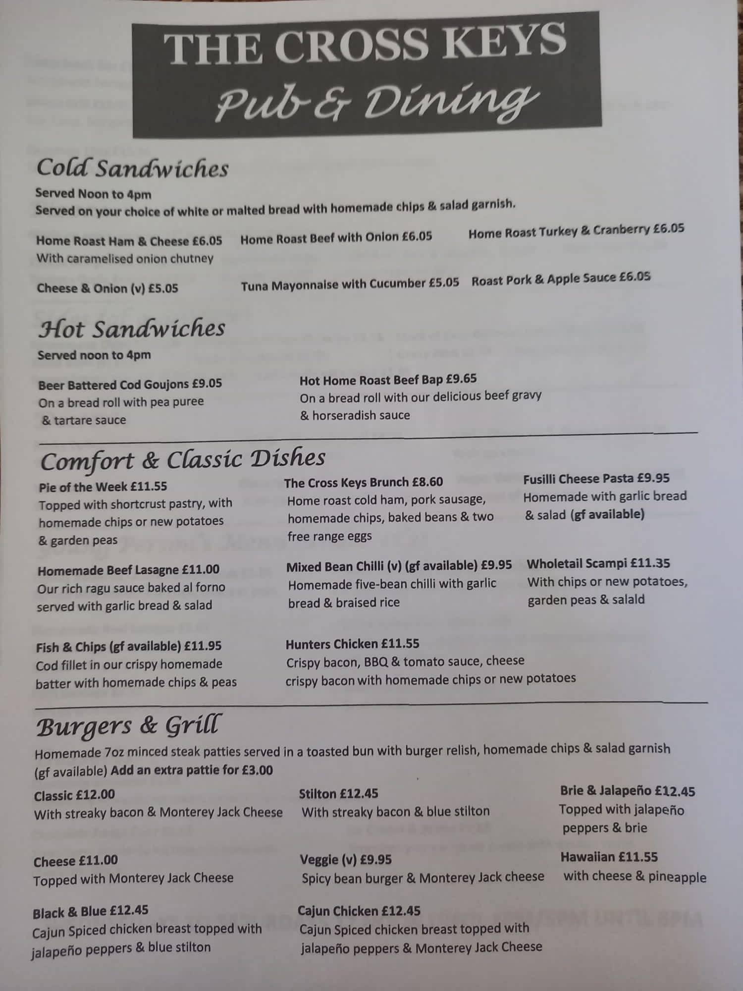 Menu at Cross Keys pub & bar, York, 3 Common Rd