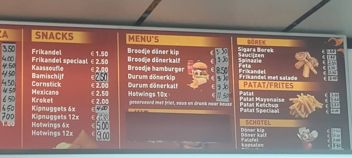 Menu at Dunya Bakkerij, Utrecht