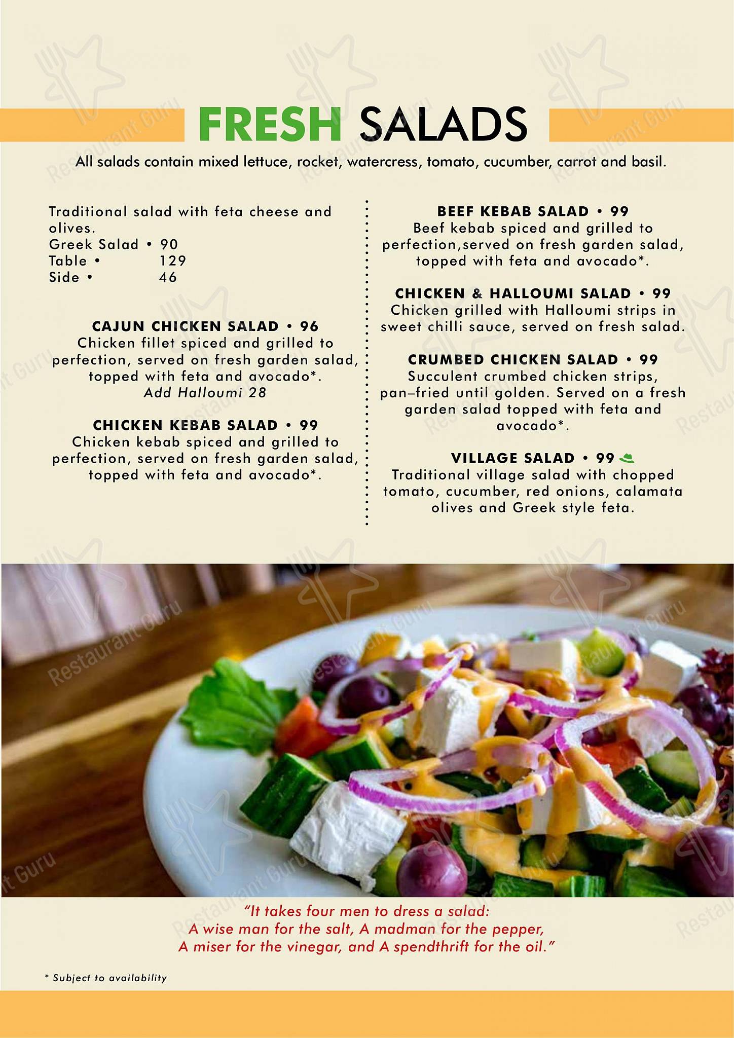 Menu at Cappello umhlanga restaurant, Durban, Shop R 34