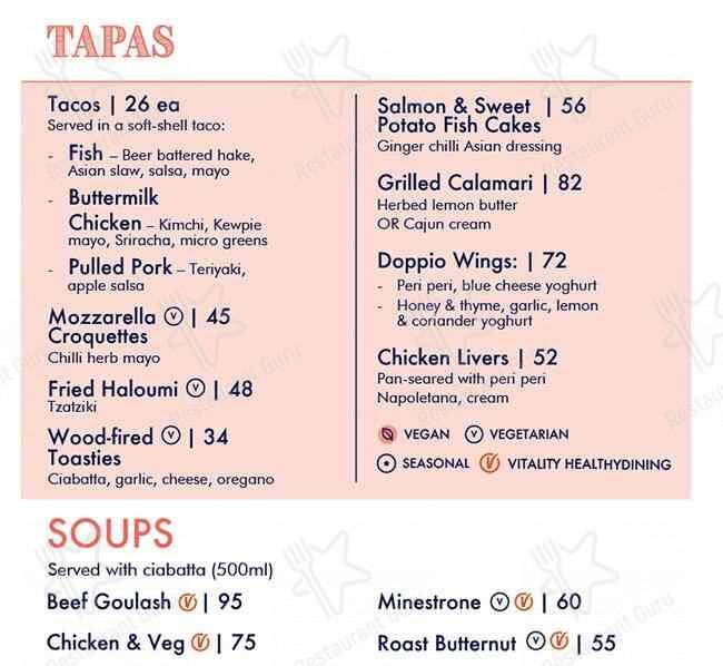 Menu au Doppio Zero, Pearls Umhlanga restaurant, Umhlanga