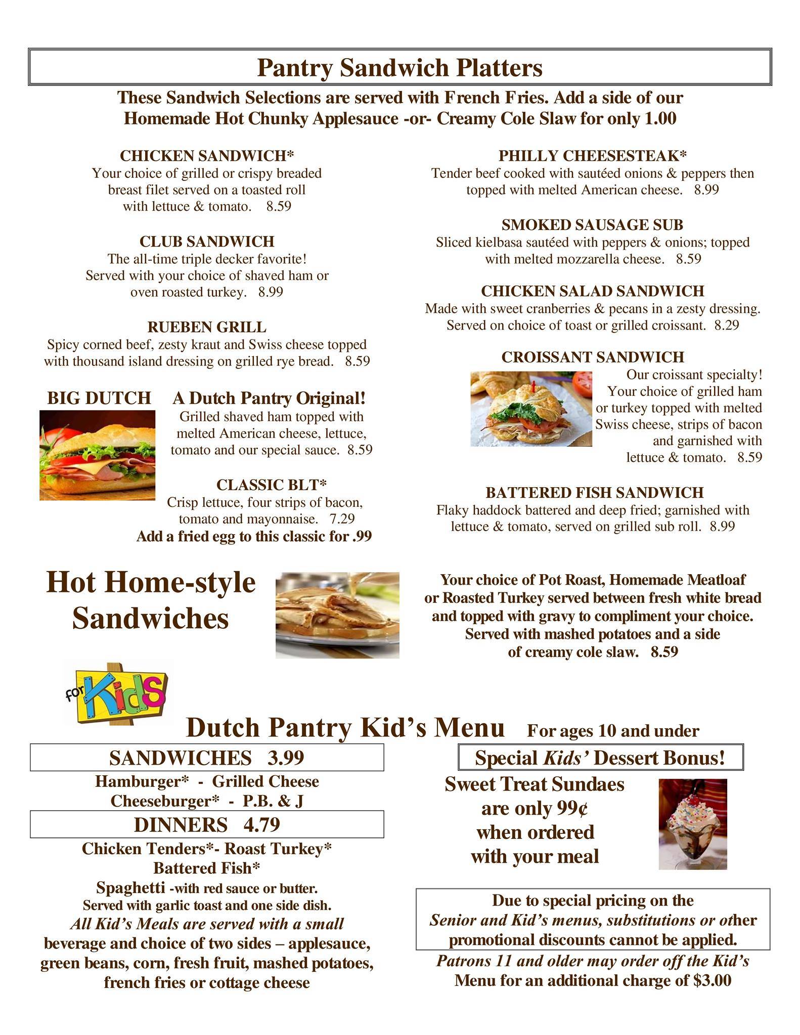 Menu at Dutch Pantry Family Restaurant, Clearfield