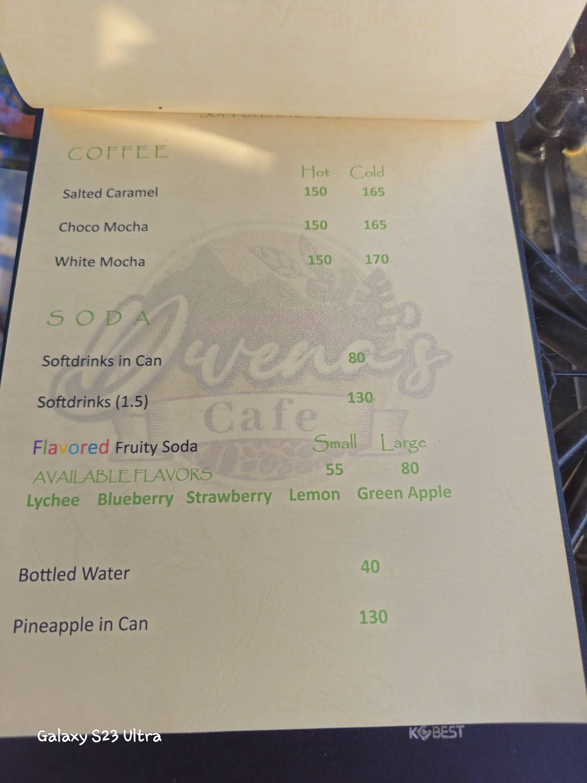 Menu at Dwenas Cafe, Santo Tomas