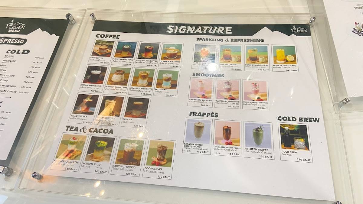 Menu at EDEN Cafe, Nakhon Sawan