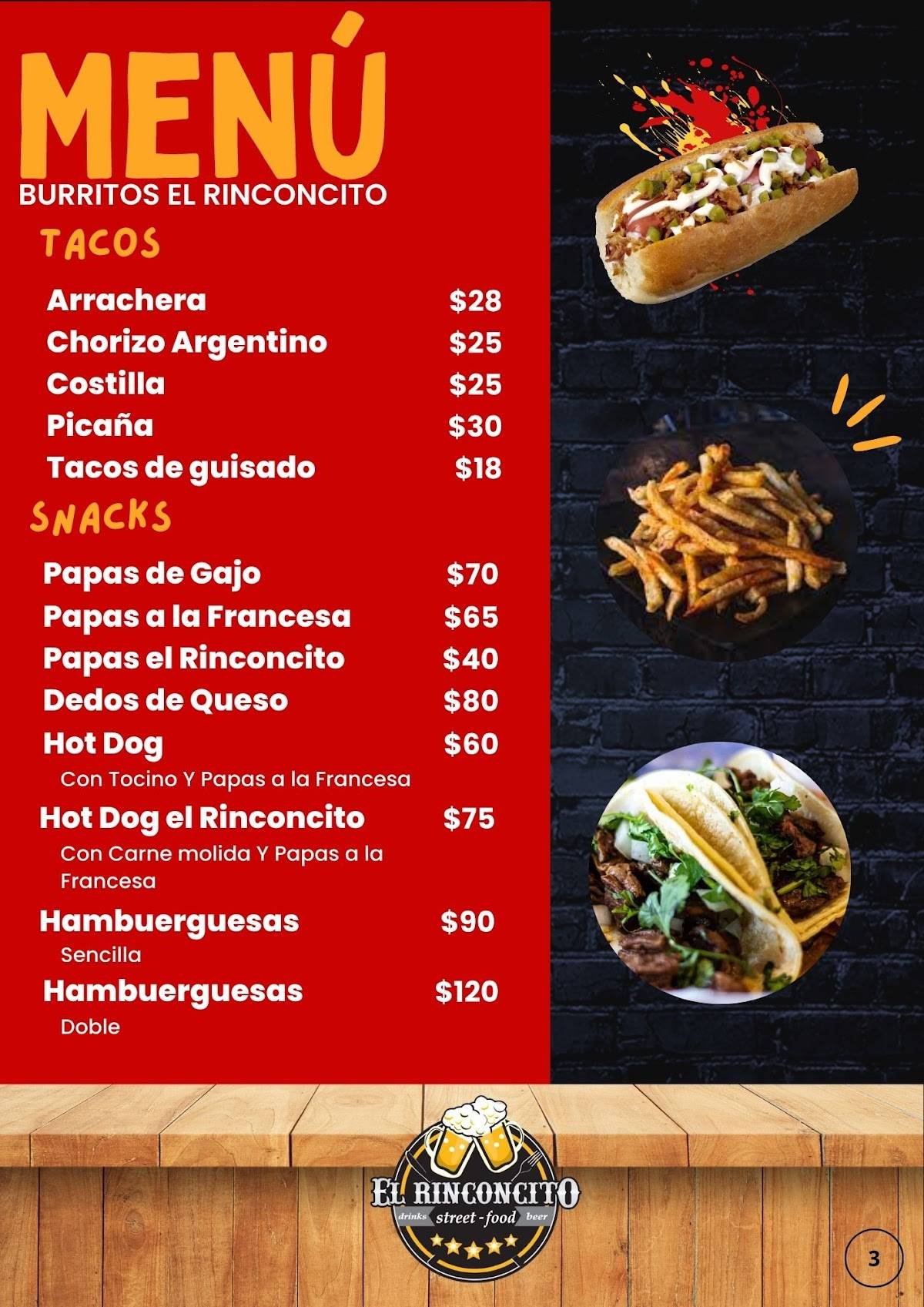 Menu at EL RINCONCITO STREET FOOD restaurant, Mexico City