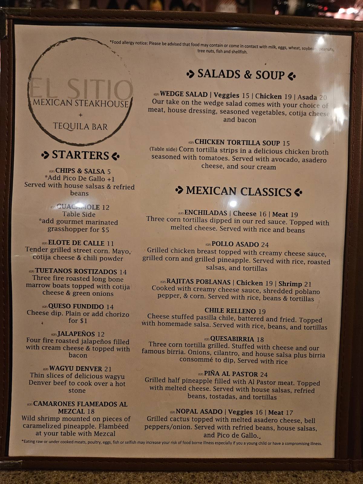 Menu at EL SITIO Mexican steakhouse + cantina, Olympia