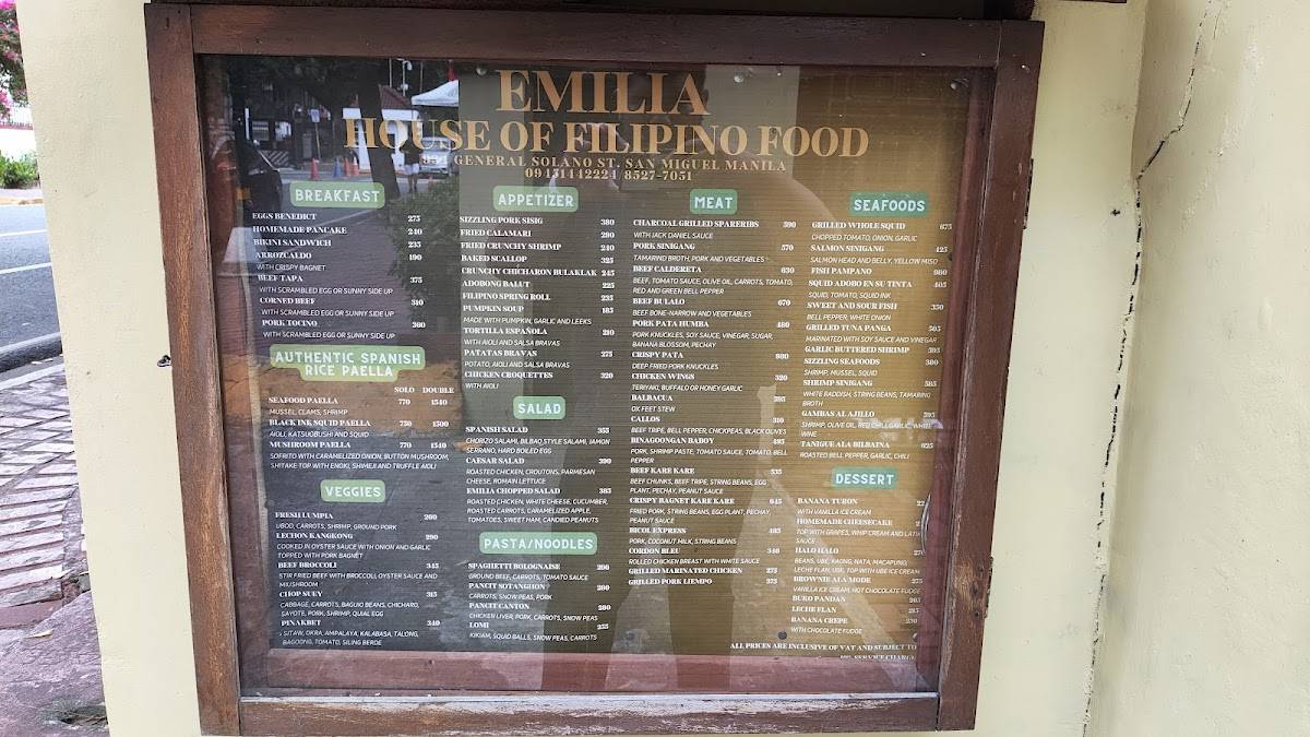 Menu at EMILIA, House of Filipino Food restaurant, Manila
