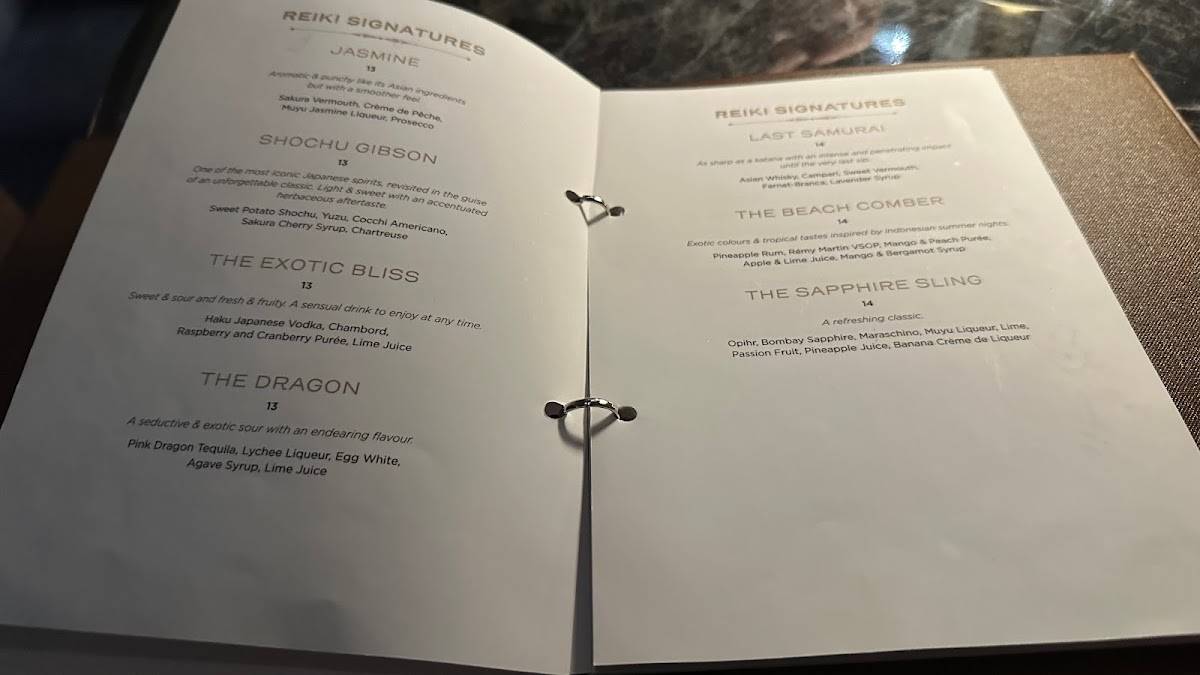 Menu at ESQ Bar, London