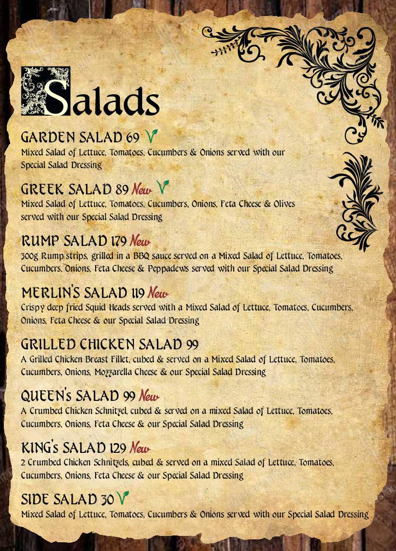 Menu at EXCALIBUR BOUTIQUE HOTEL restaurant, Rustenburg