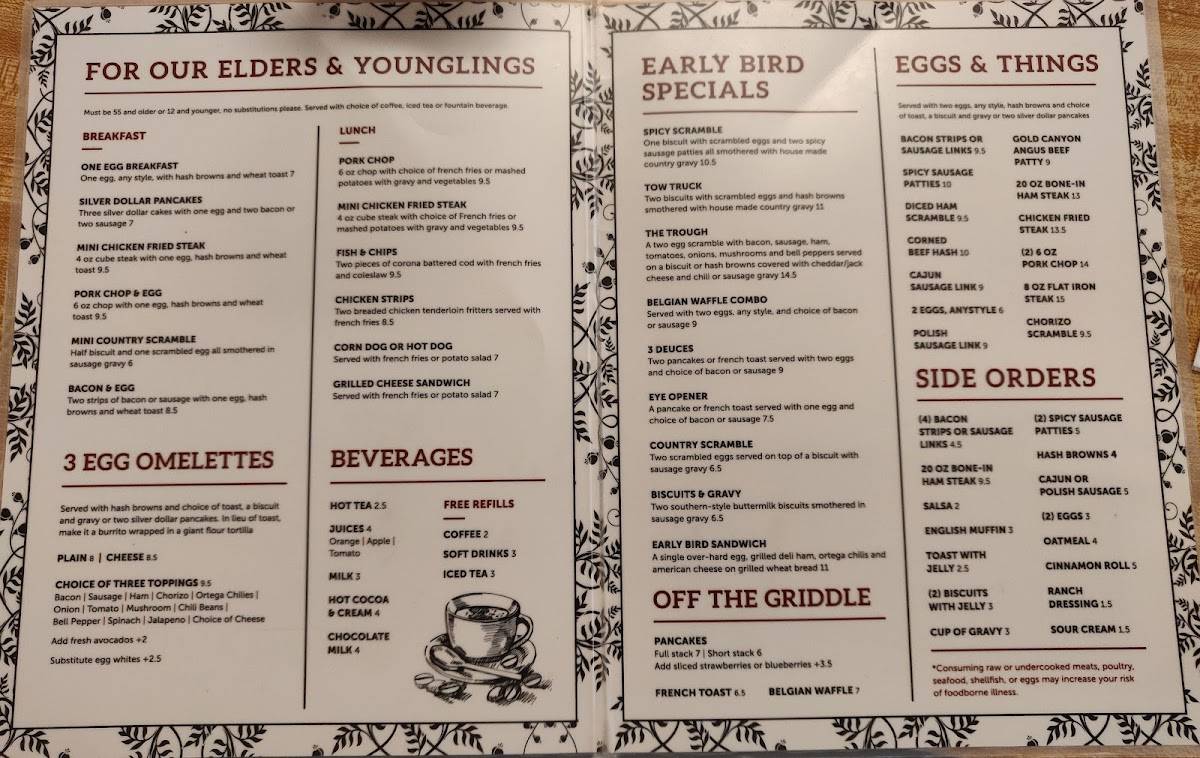 Menu at Early Bird Coffee Shop cafe, Parker